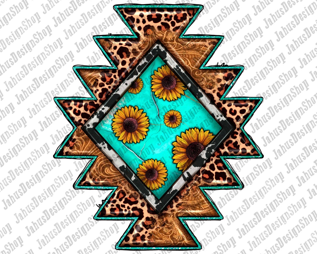 Western Aztec Leopard Turquoise Sunflower Png Sublimation Design ...