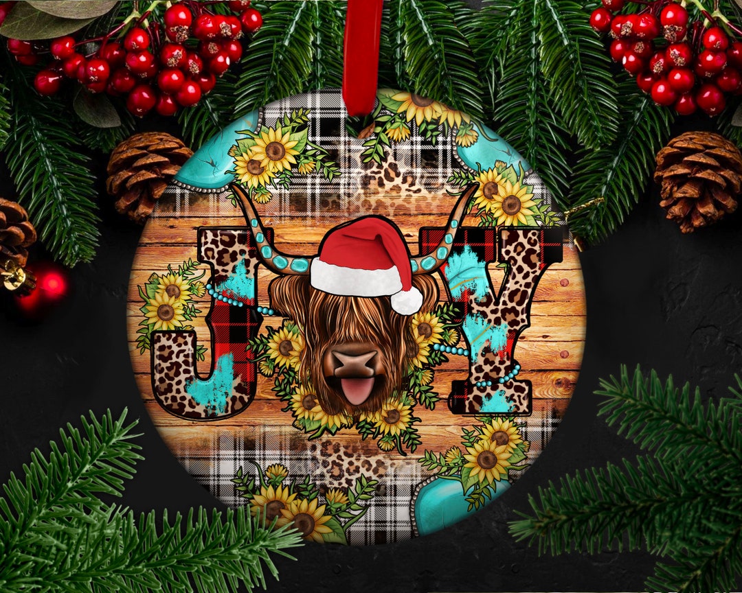 Western Joy Cow Ornament Png Sublimation Design Download, Cow Ornament ...