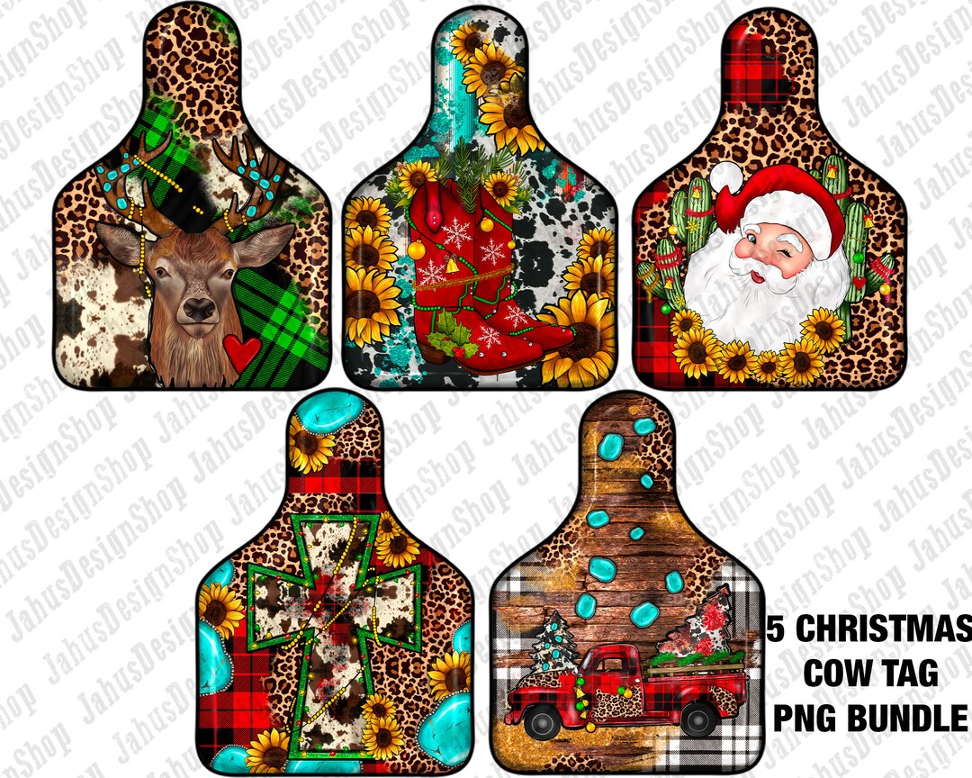 Western Christmas Cow Tag Png Bundle Design, Christmas Cow Tag Png ...