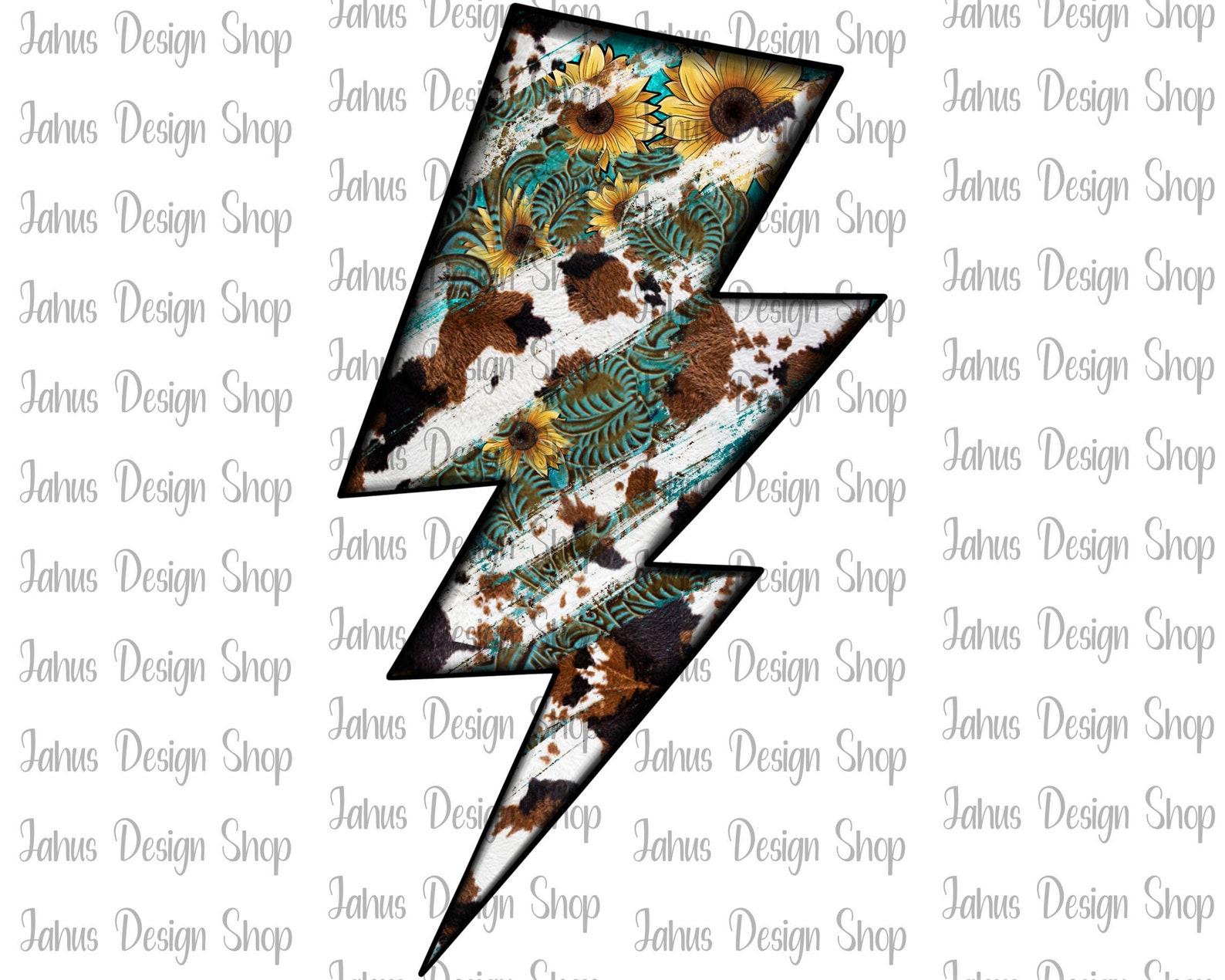 Lightning Bolt Cowhide Sunflower PNG Western Lightning PNG | Etsy