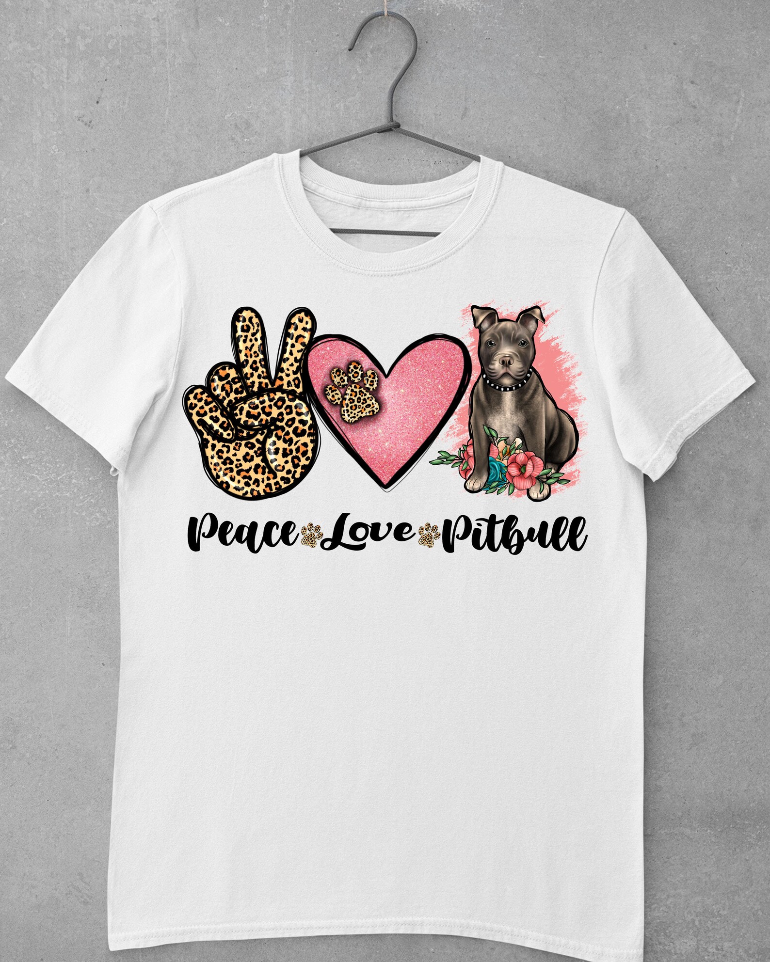 Peace Love Pitbull PNG, Leopard Png, Floral Clipart, Dog Mom PNG ...