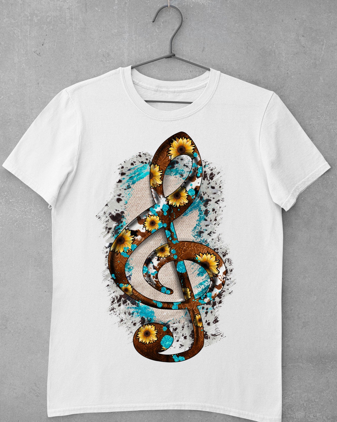 Western Treble Clef Png Cowhide Sunflower Treble Clef | Etsy