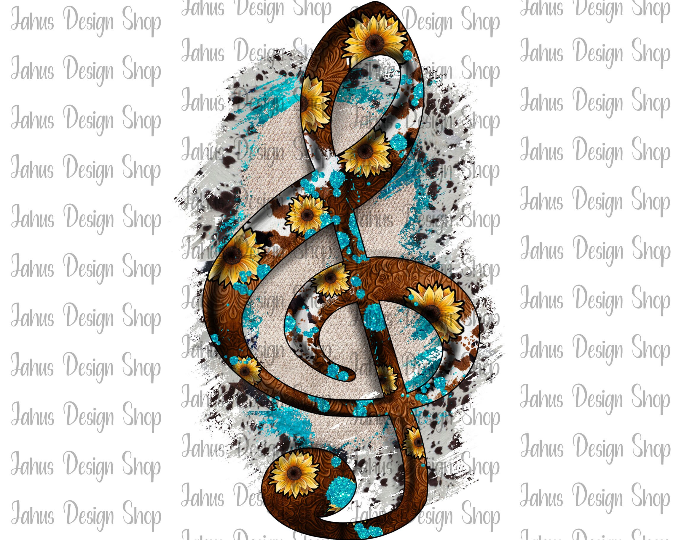 Western Treble Clef Png Design Bundle, Cowhide Sunflower Treble Clef ...
