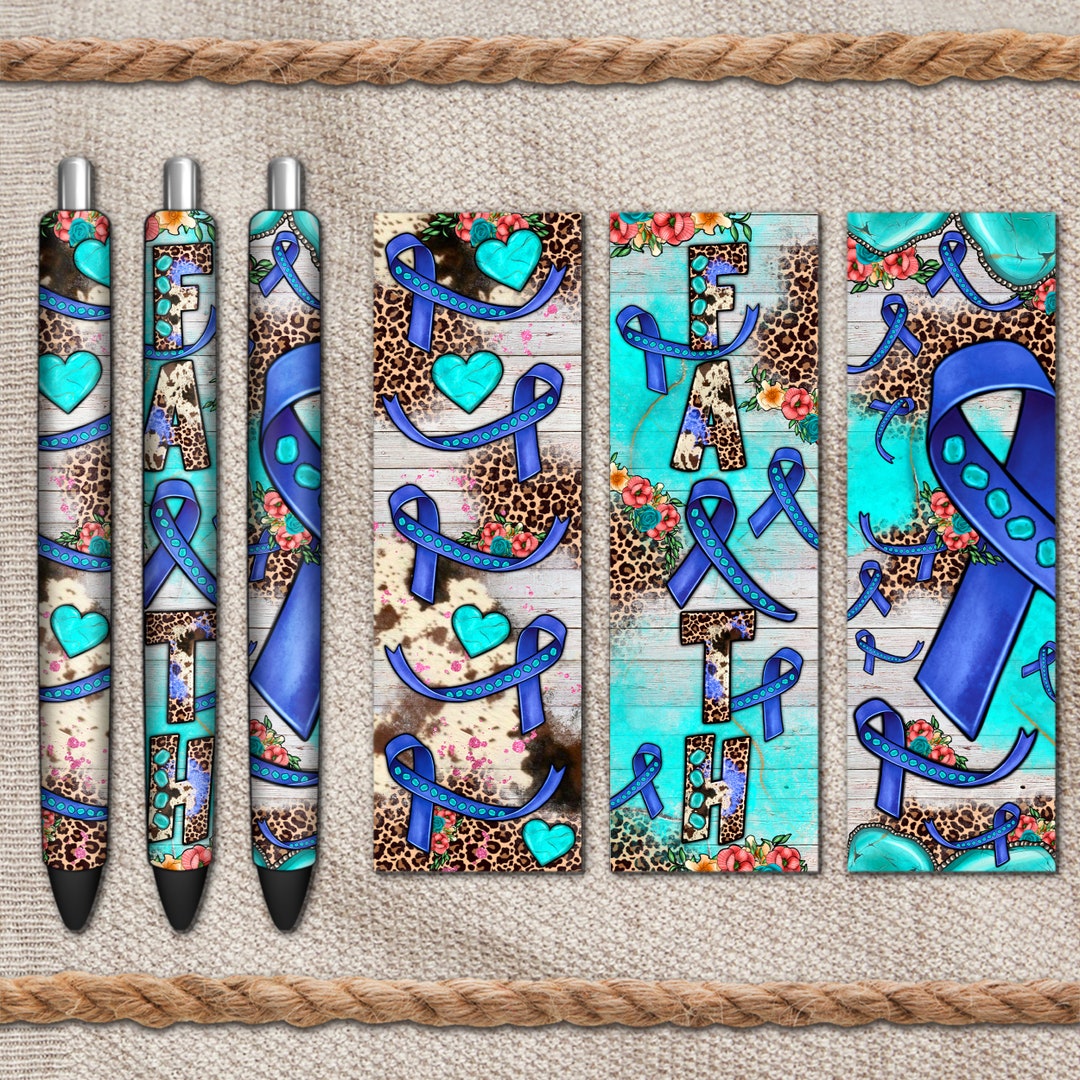 Colon Cancer Ribbon Faith Pen Wrap Png, Cancer Awareness Png, Blue ...