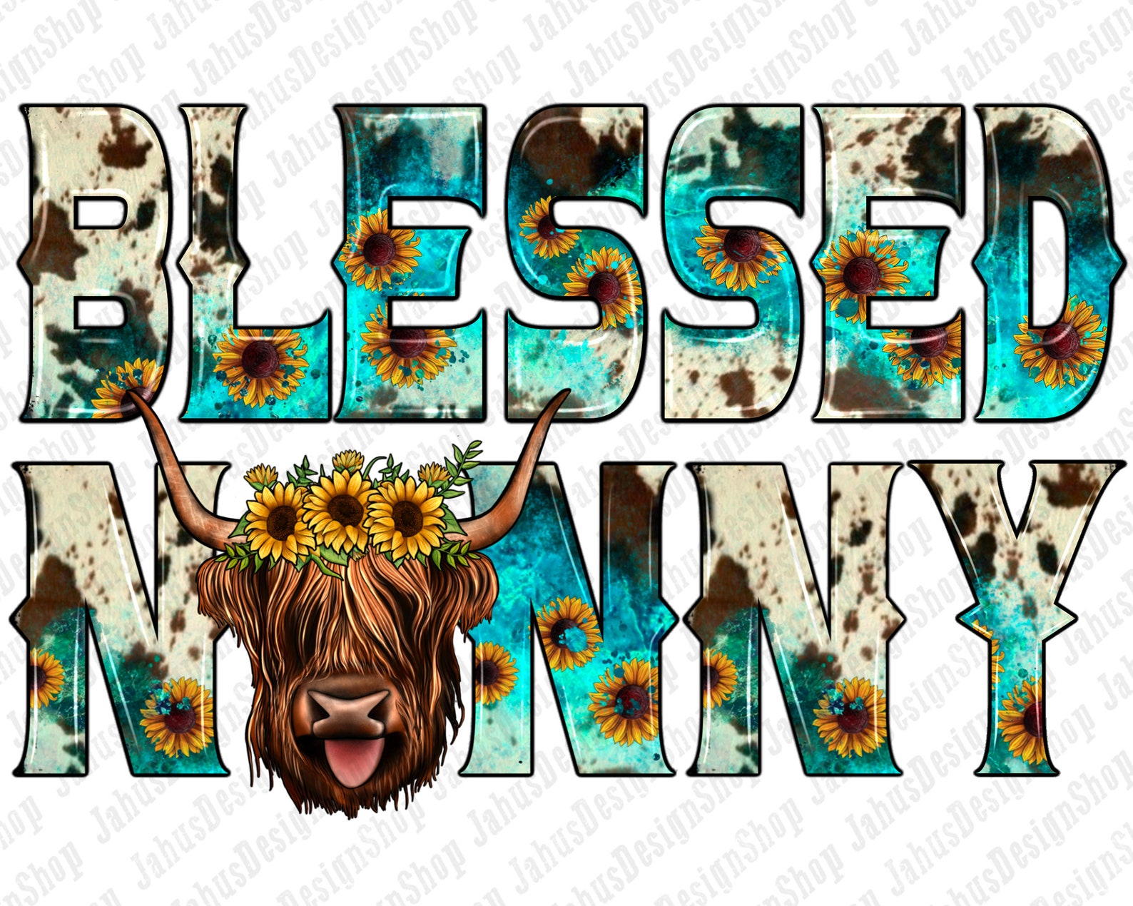 Western Blessed Nanny Png Sublimation Design Download, Sunflowers Cow ...