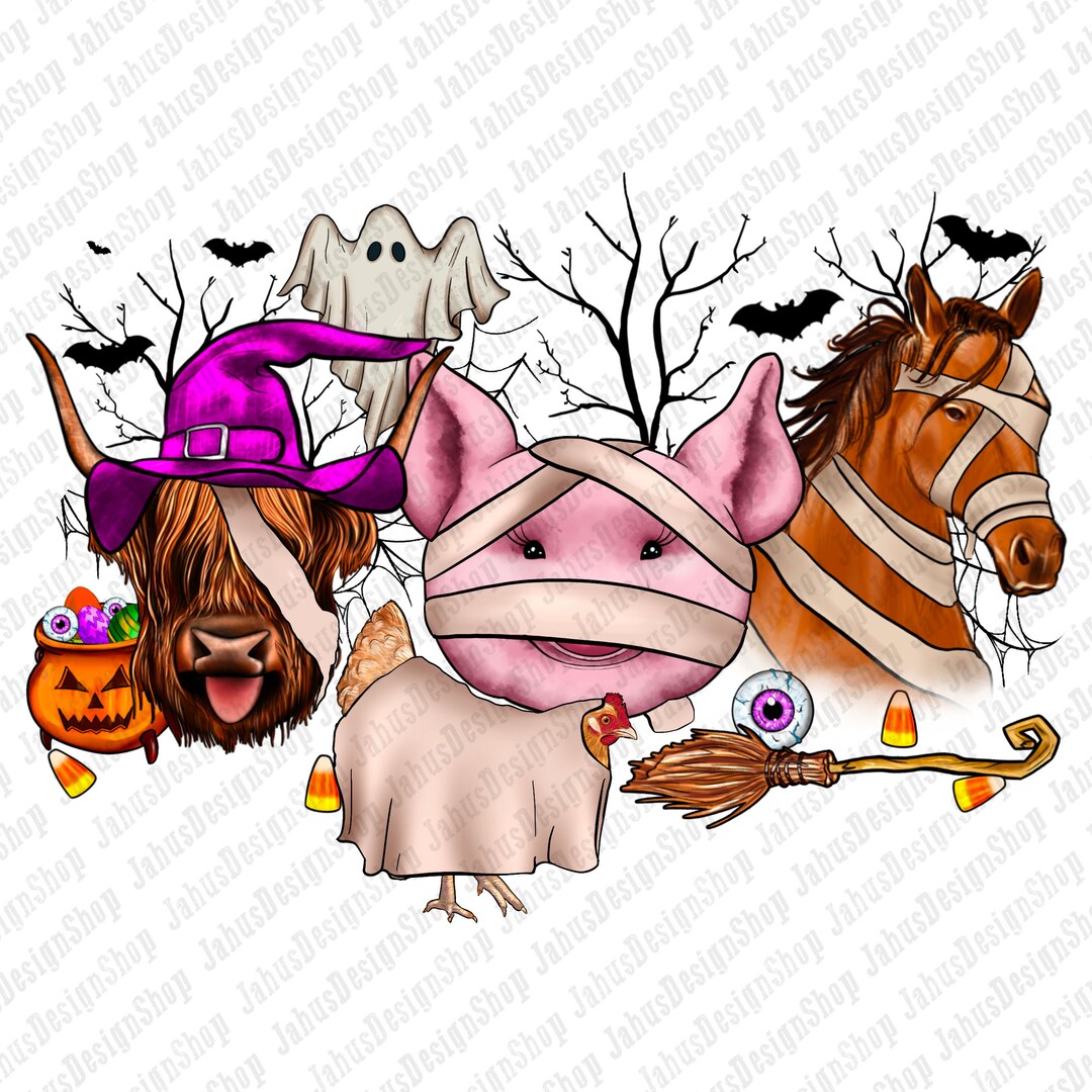 Farm Animals Halloween Png Sublimation Design Download Happy - Etsy