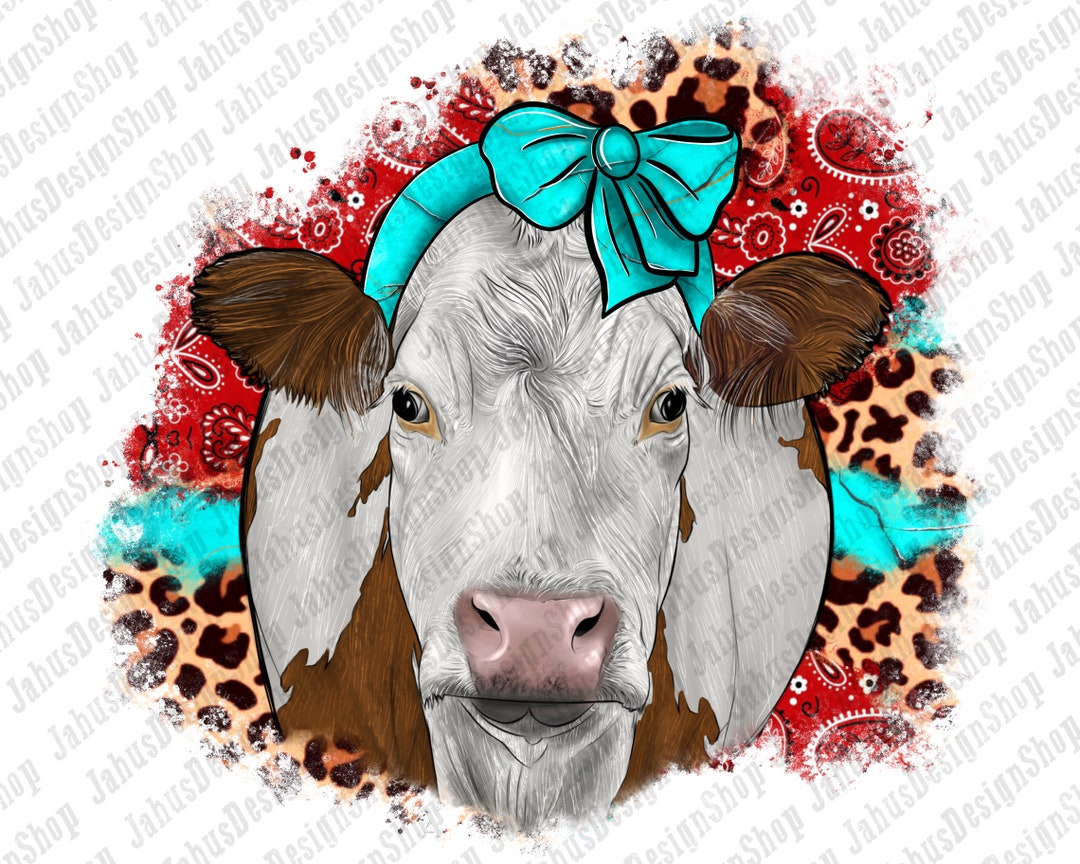 Leopard Turquoise Bandana Simmental Cattle Sublimation Design Png ...