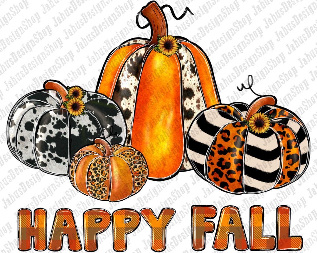 Happy Fall Png, Leopard Pumpkin Png, Cowhide Pumpkin Png, Autumn Png ...