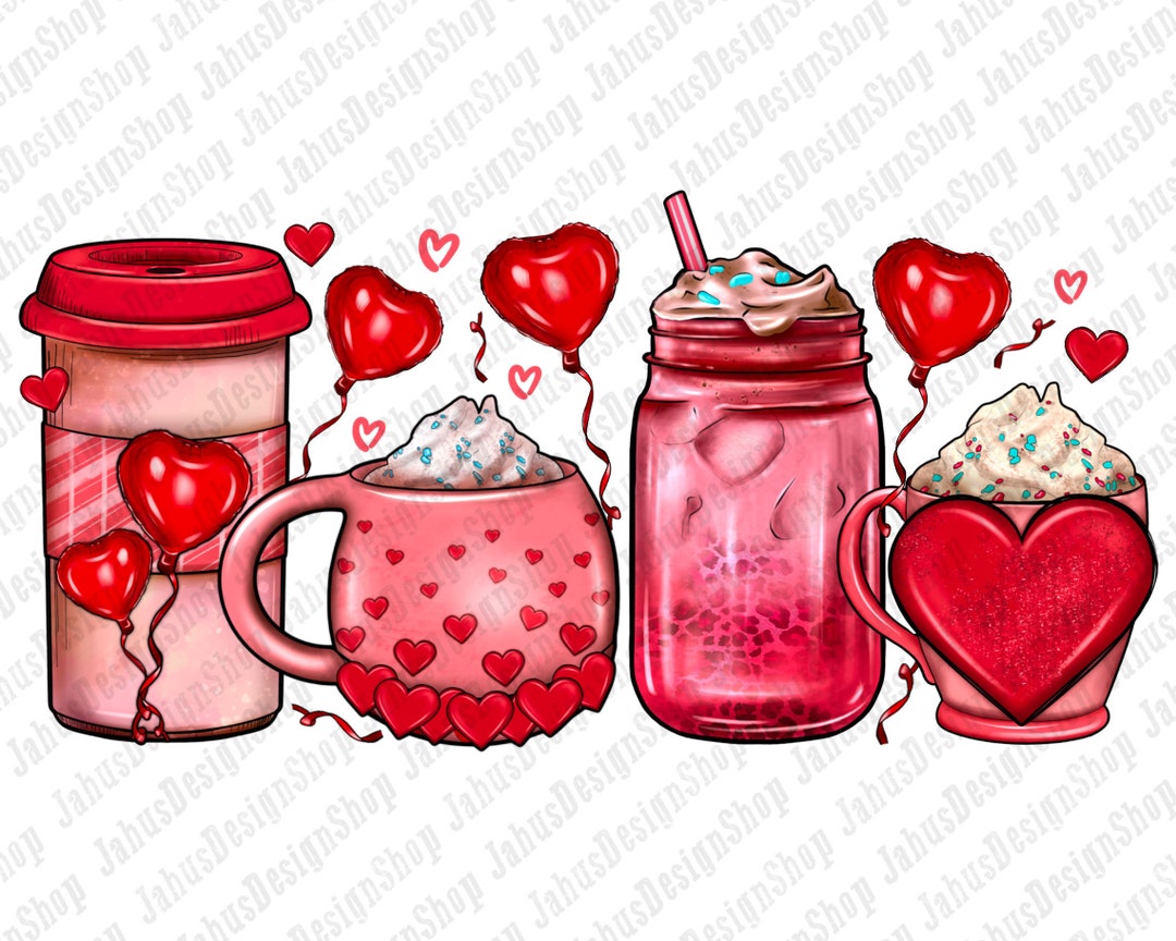 Valentine's Day Coffee Cups Png Sublimation Design Download, Valentine ...