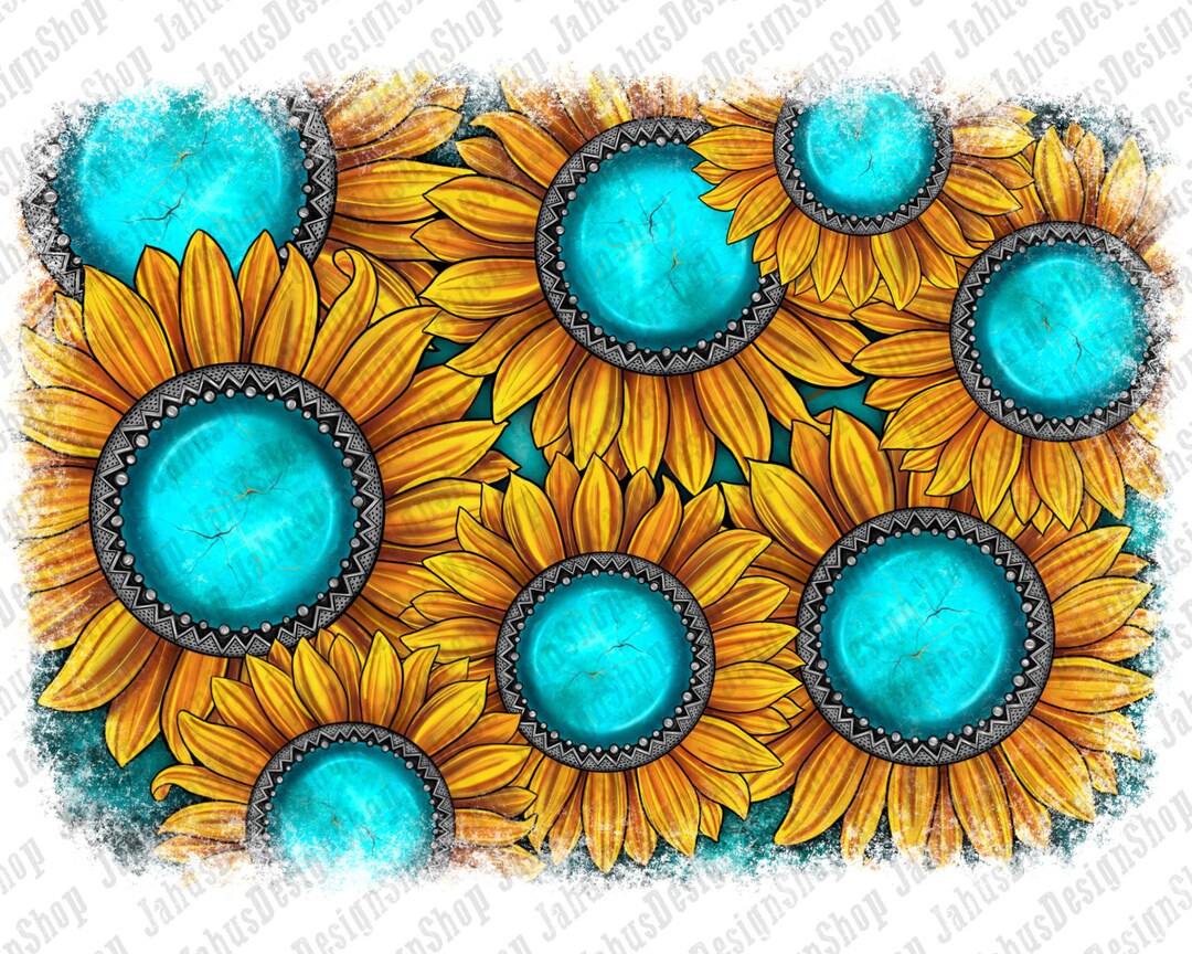 Sunflower Turquoise Background Png Sublimation Design, Sunflower Png ...
