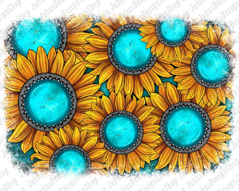 Sunflower Turquoise Background Png Sublimation Design - Etsy