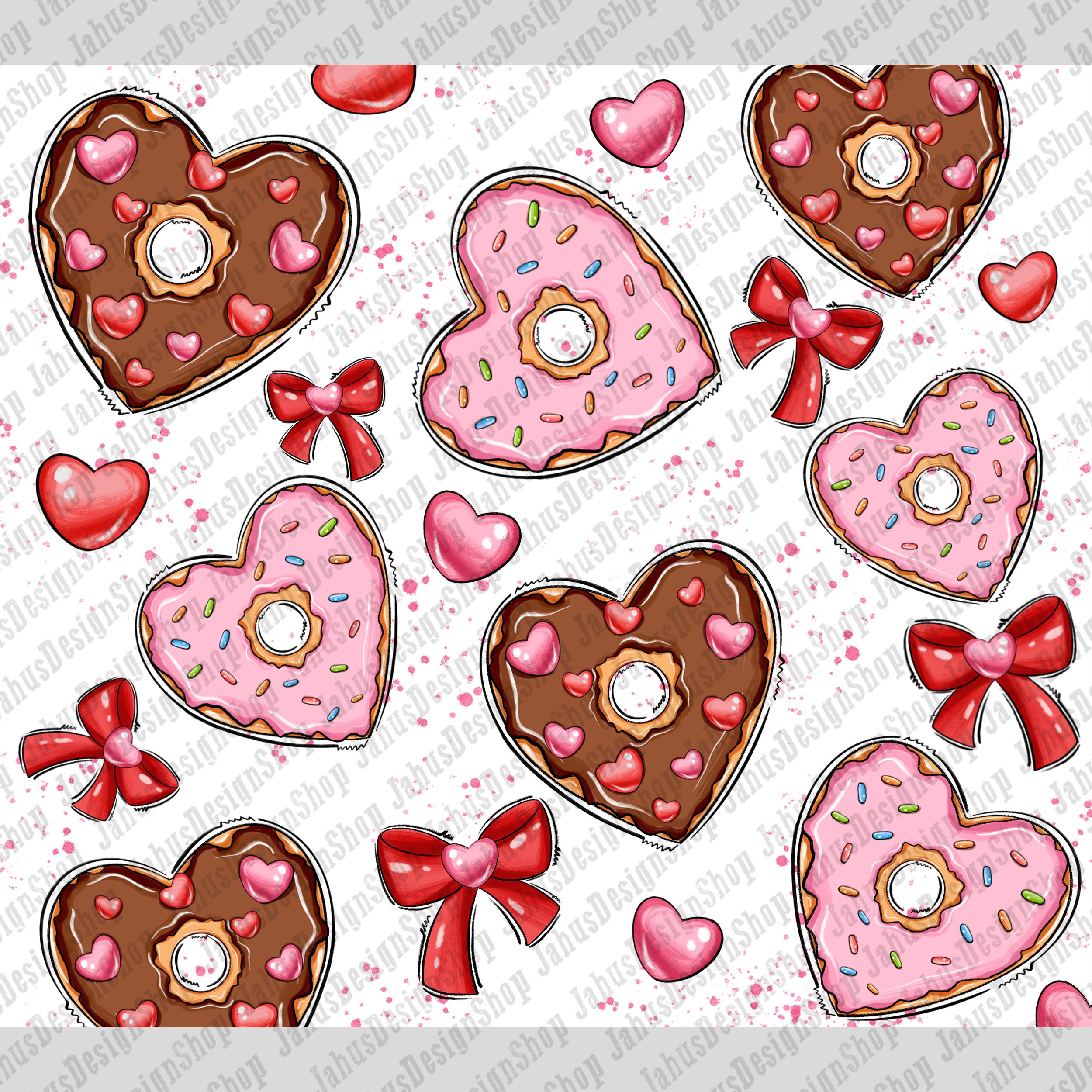 Heart Donuts Png 20oz Skinny Tumbler Design, 14th February Tumbler Png ...