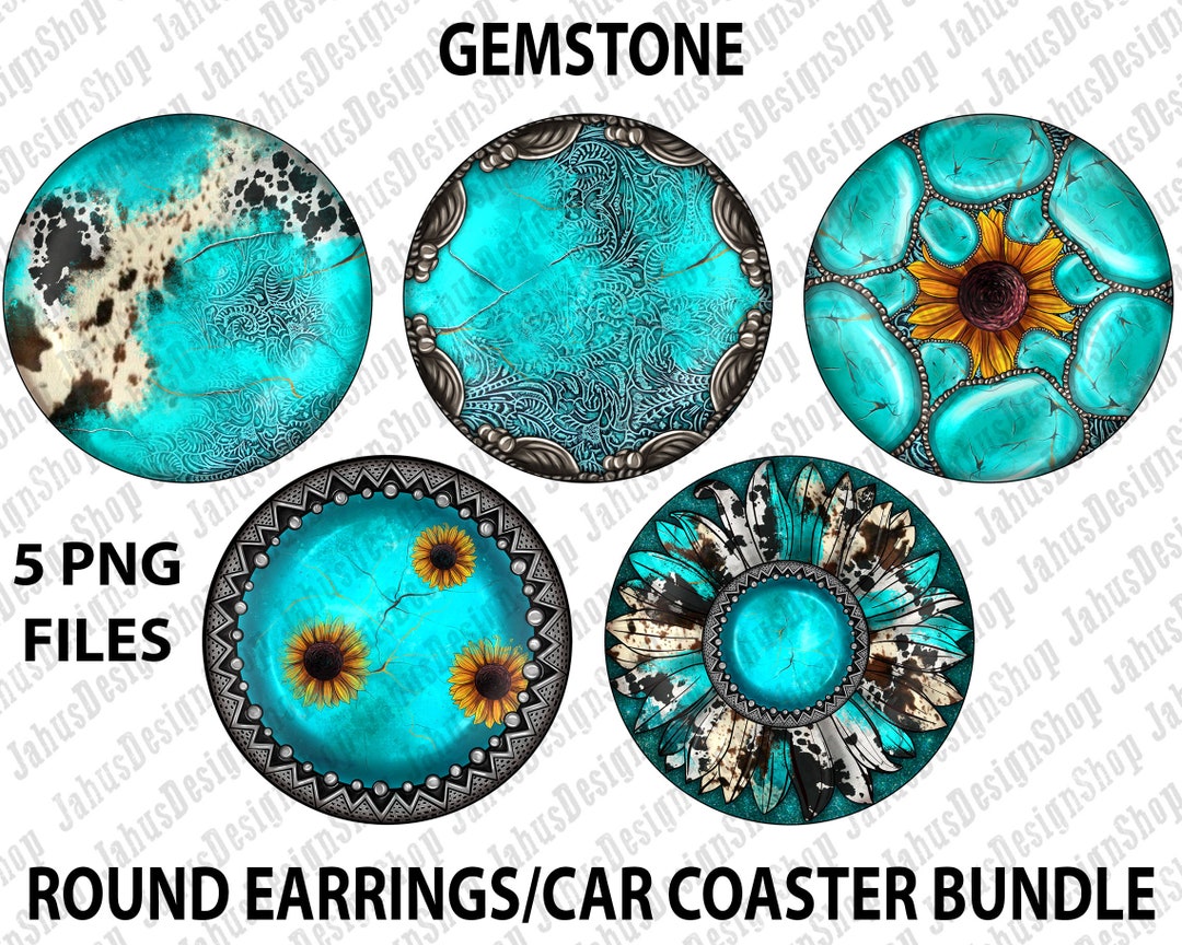 Gemstone Round Earrings Png Sublimation Design Download, Western ...