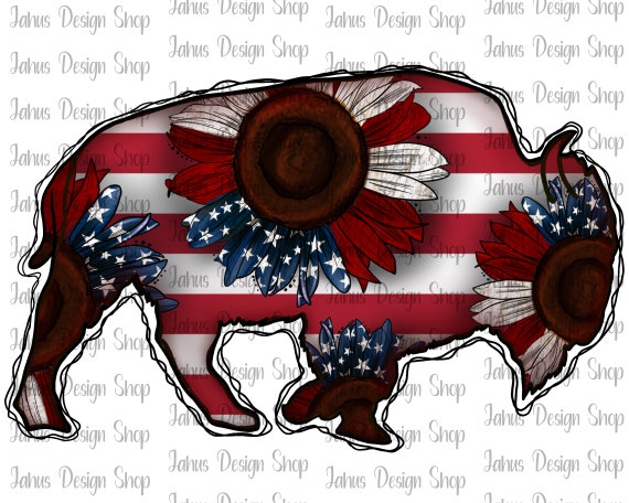 American Flag Bison Design Pngsunflower Bison Pngusa Flag - Etsy