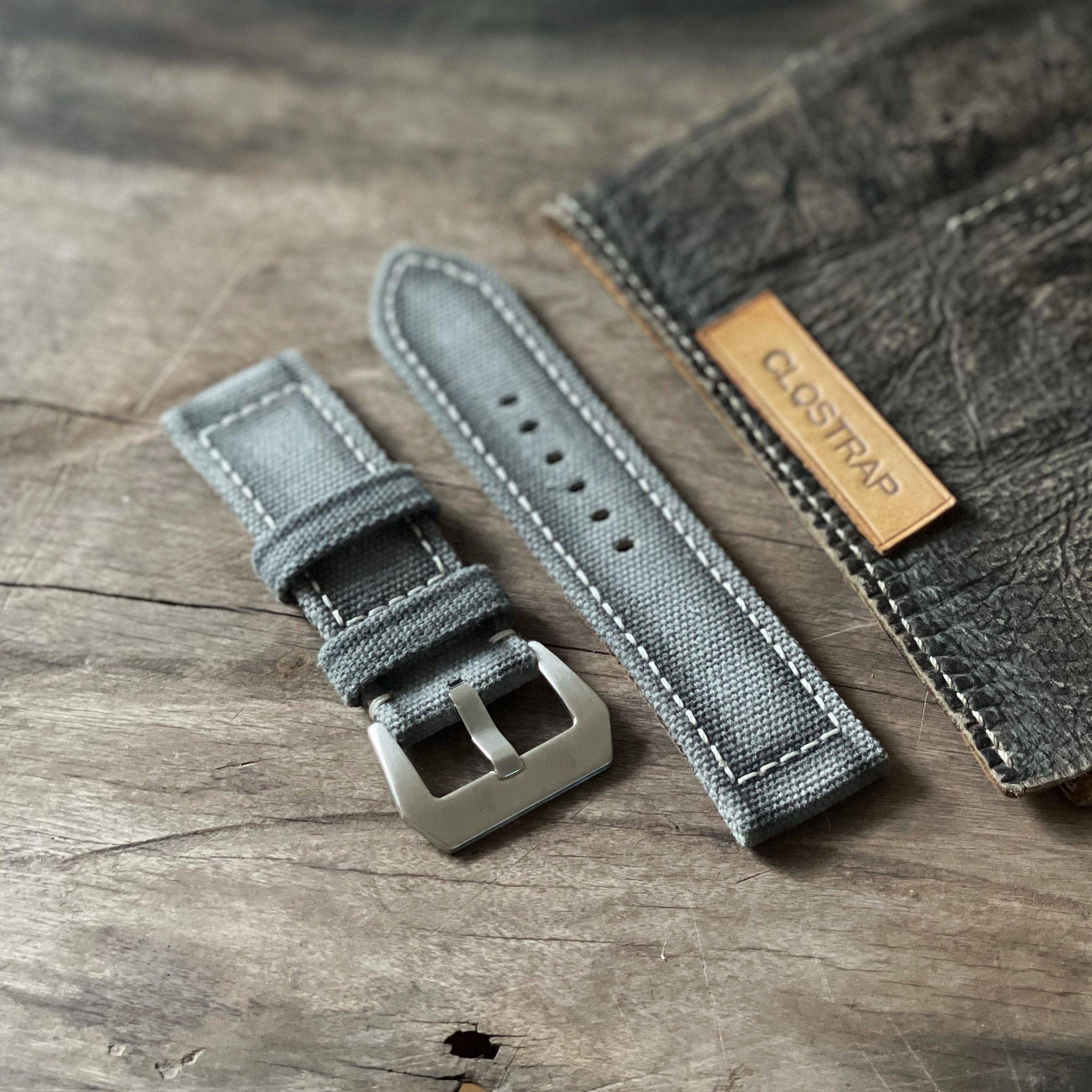 Rolled Canvas Watch Strap for Panerai, Handmade Grey Watch Band, 20mm ...
