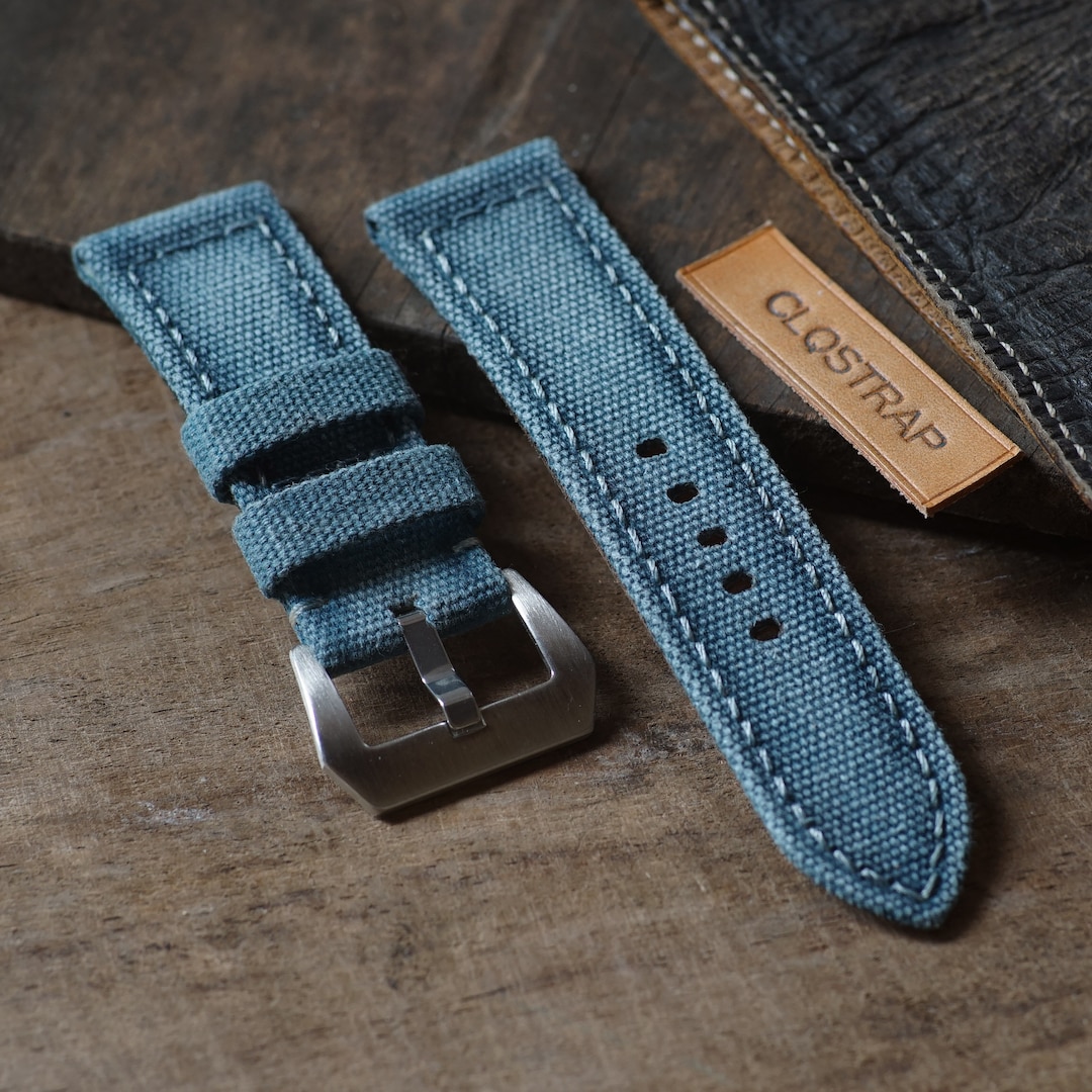Rolled Canvas Watch Strap for Panerai, Handmade Blue Watch Band, 20mm ...