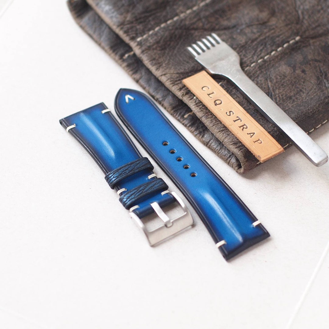 Custom Handmade Blue Watch Strap , 18mm , 20mm, 22 Mm, Italian Leather ...