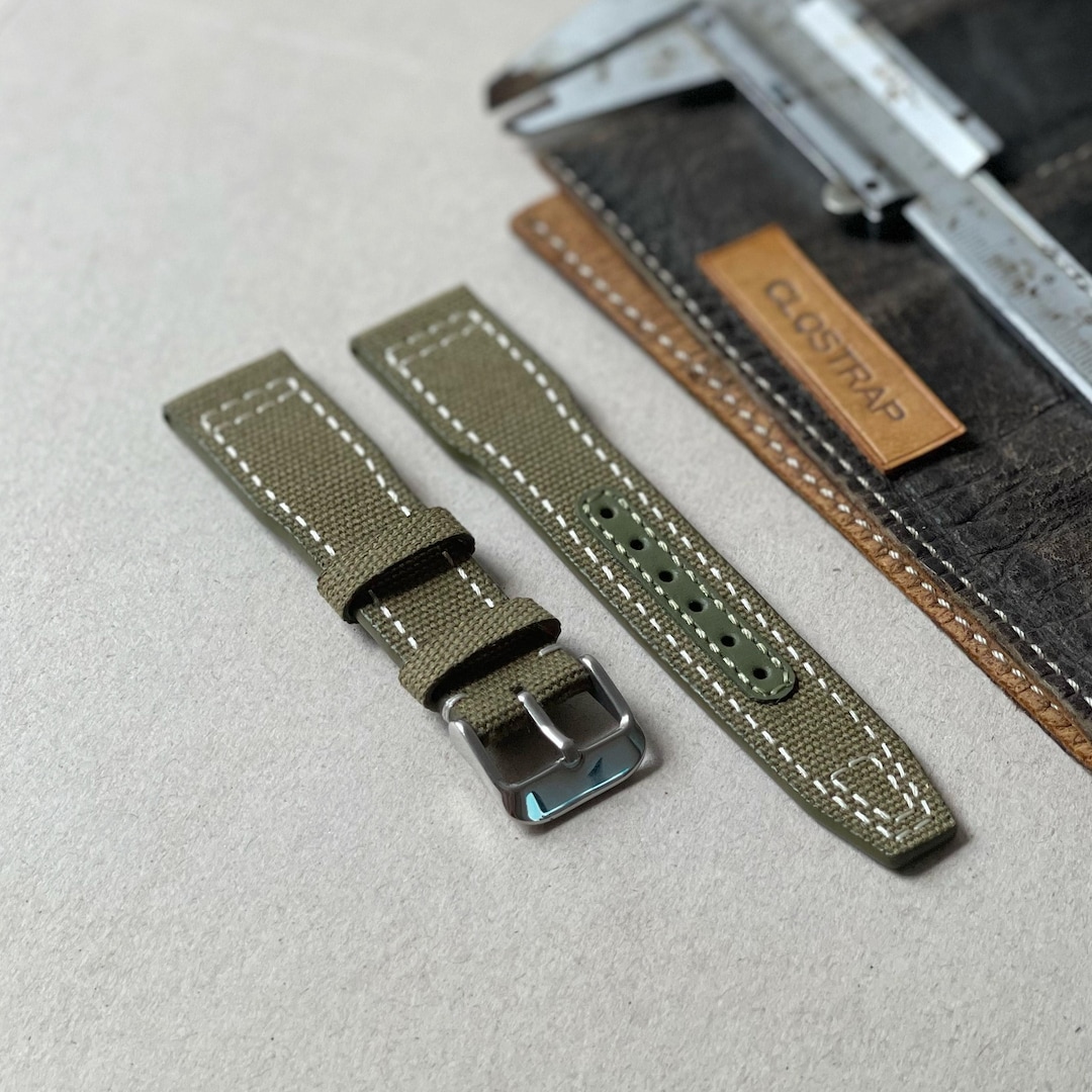 Pilot Style Canvas Watch Strap, Brown Aviator Band, Handmade for IWC ...