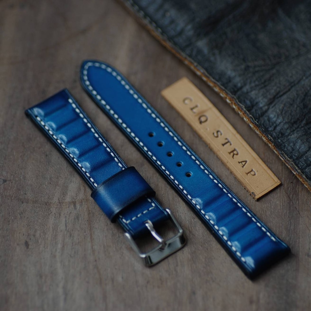 Patina Blue Leather Watch Strap, Handmade Watchstrap , 18mm 20mm 22mm ...