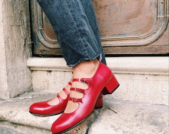 Red Leather Mary Jane Shoes Women's Mary Janes - Etsy