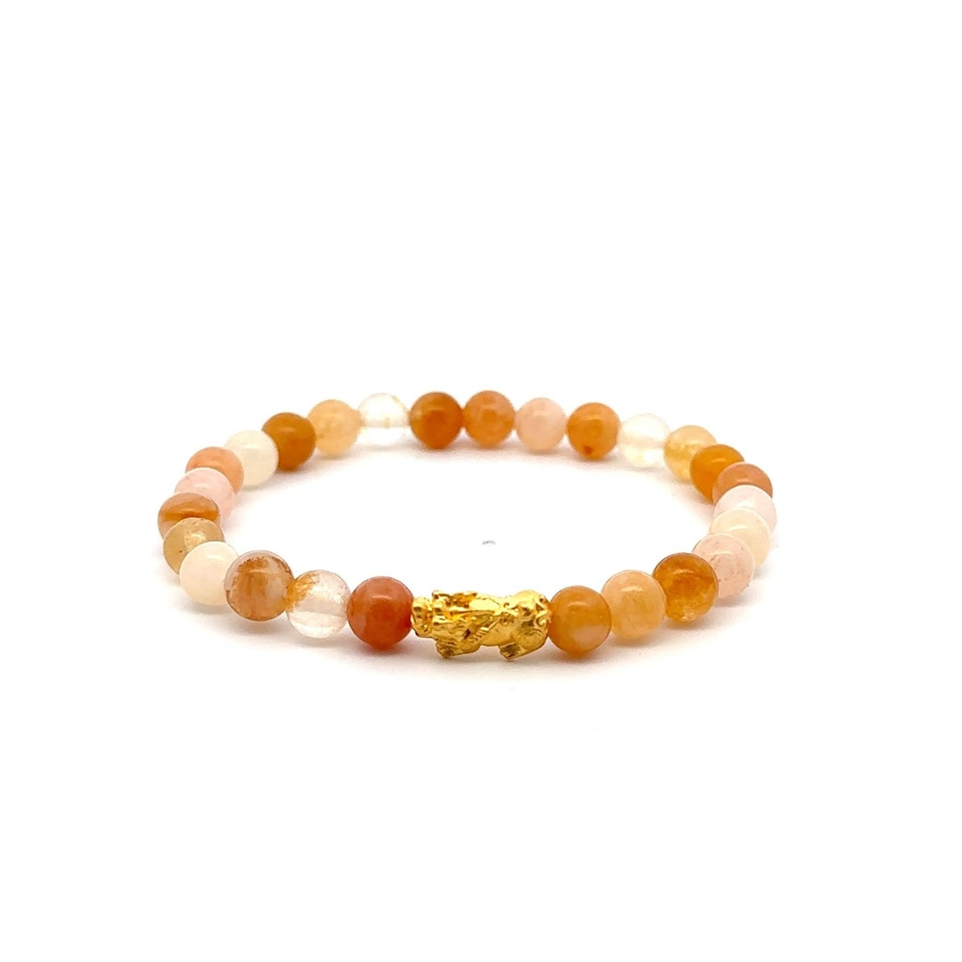 24K Gold Piyao Pixiu Lucky Charm Bracelet Gemstones Multicolor ...