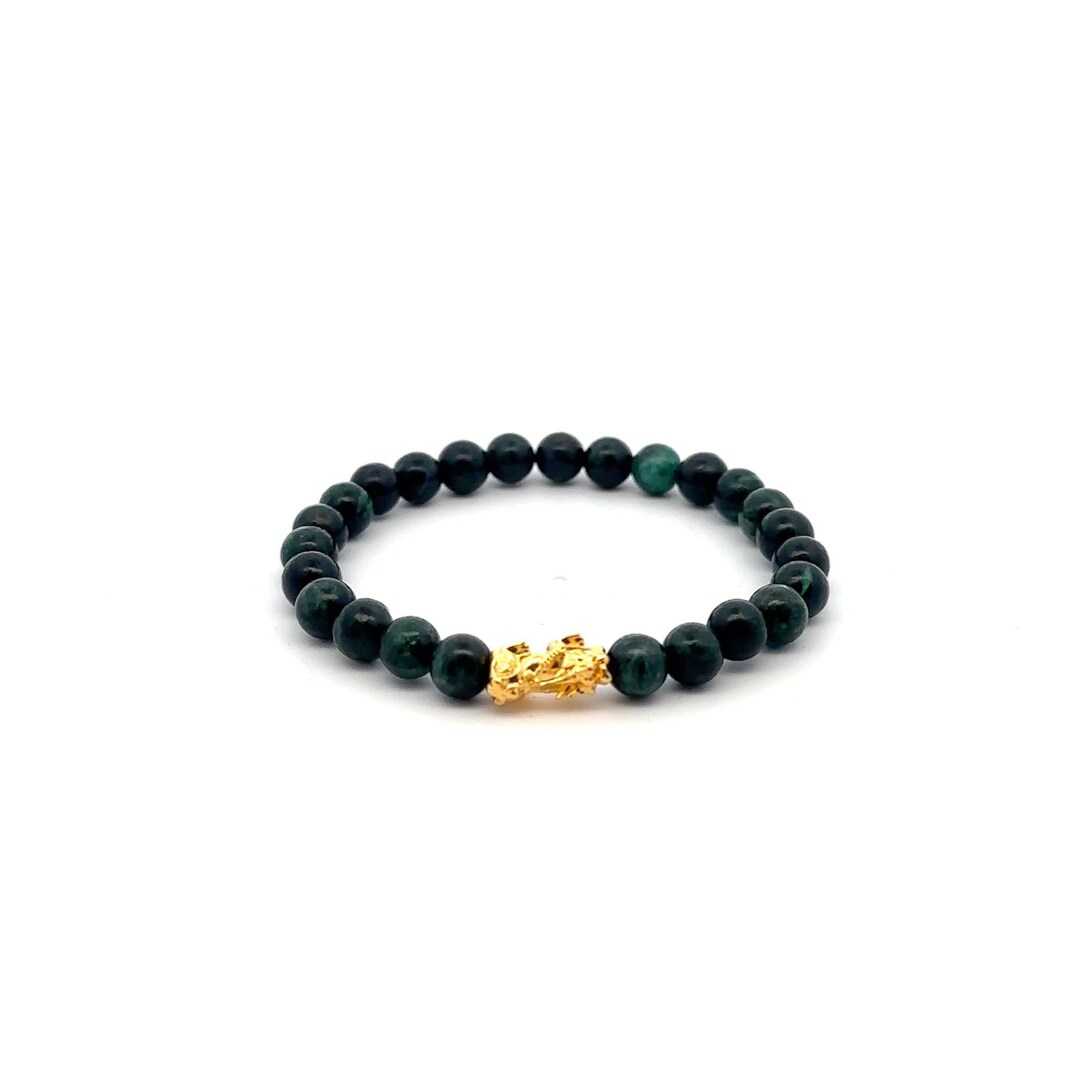 18K Gold Pixiu Piyao Bracelet Gemstones Emerald 6mm May Birthstones - Etsy