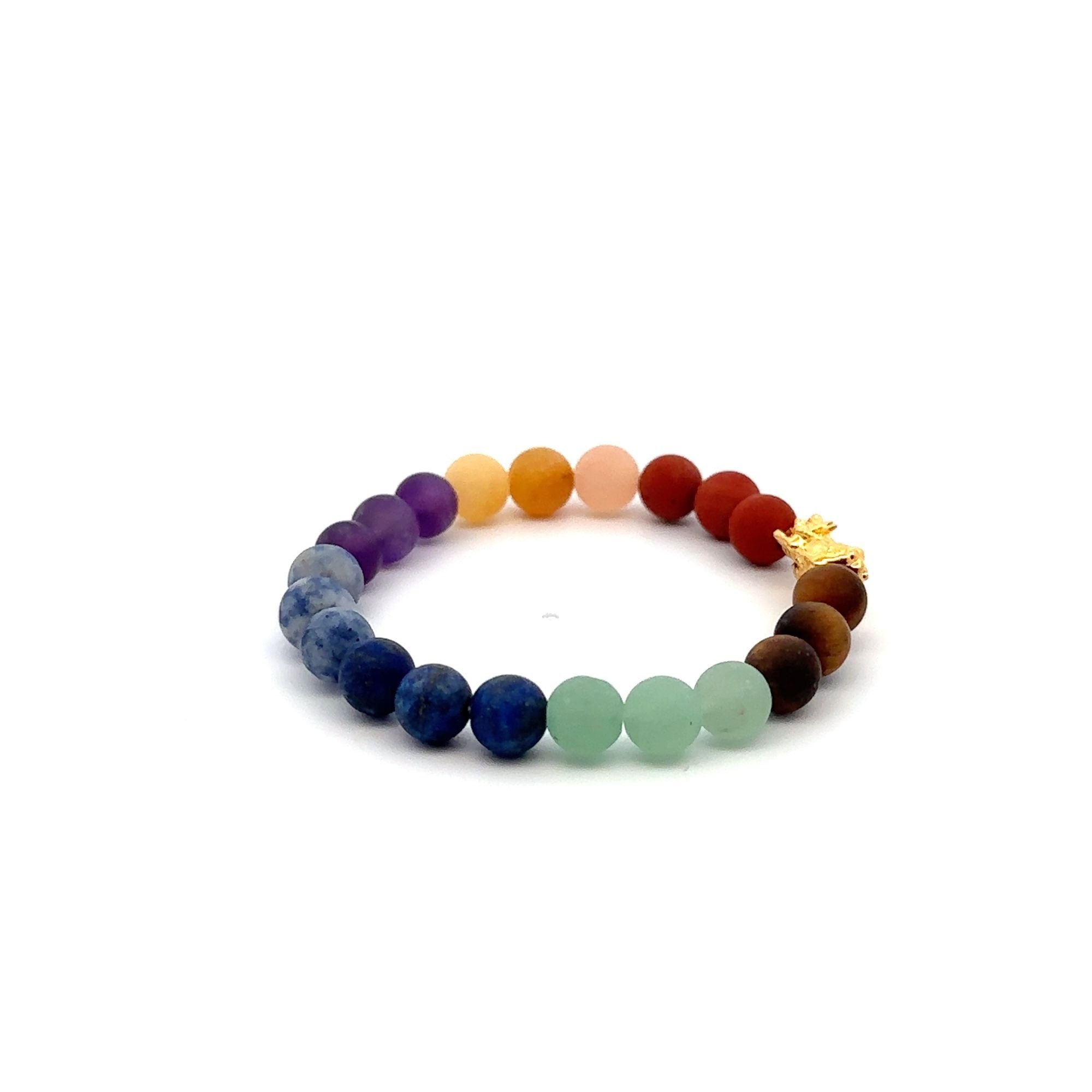 18K Gold Piyao Pixiu Dragon Lucky Charm Bracelet Gemstones Matte Chakra ...