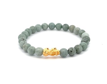 18K Gold Piyao Pixiu Dragon Lucky Charm Bracelet Gemstones Matte Chakra ...