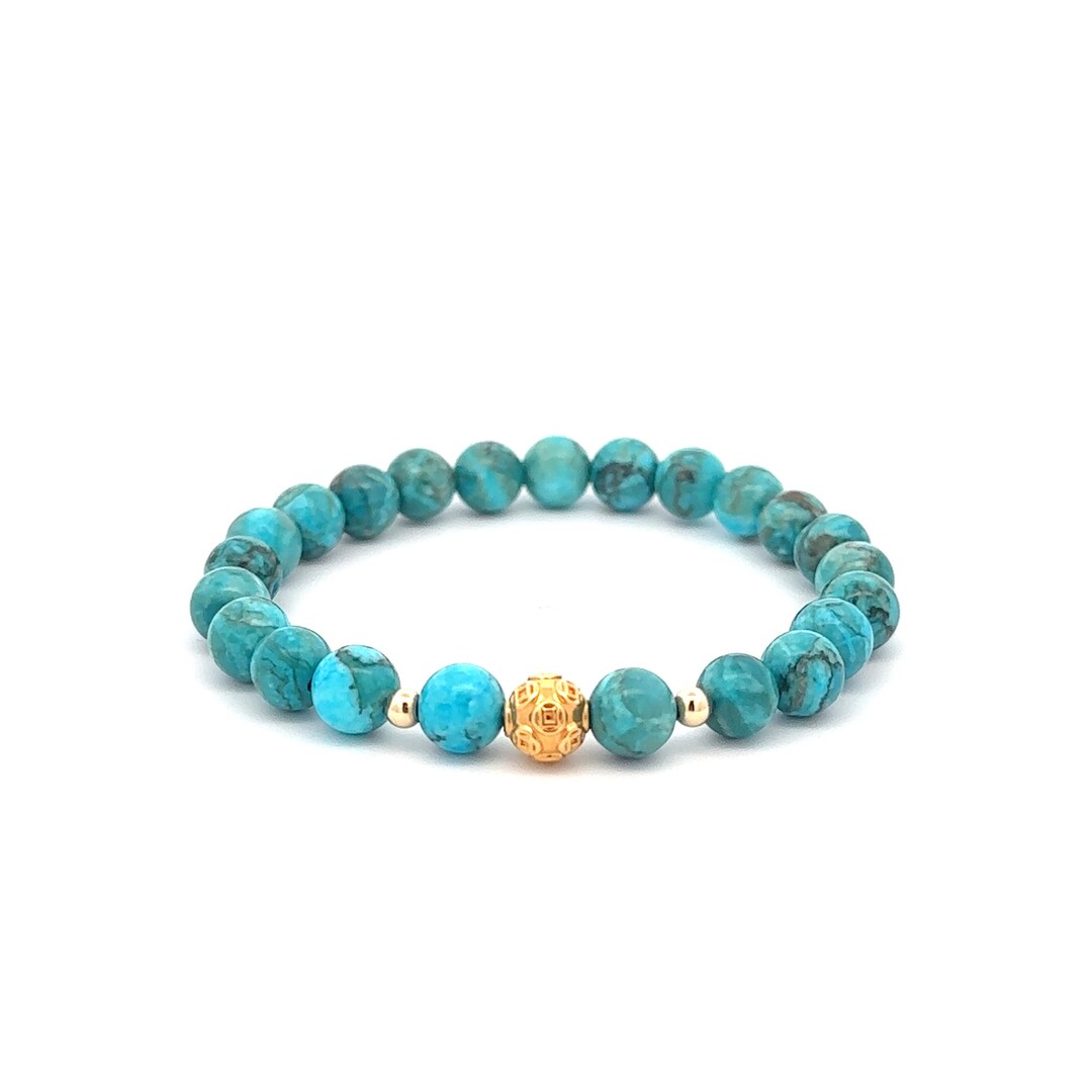 18K Solid Gold Money Ball Lucky Charm Beads Bracelet Gemstones ...