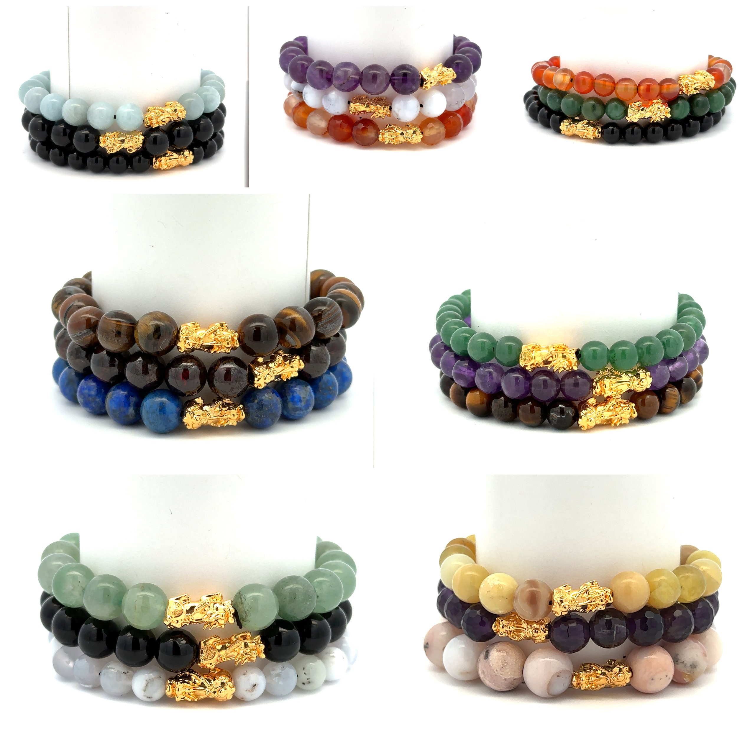 Real 18K Gold Pixiu Piyao Bracelet Natural Gemstones Birthstones Wealth Bracelet 6mm-10mm - Etsy