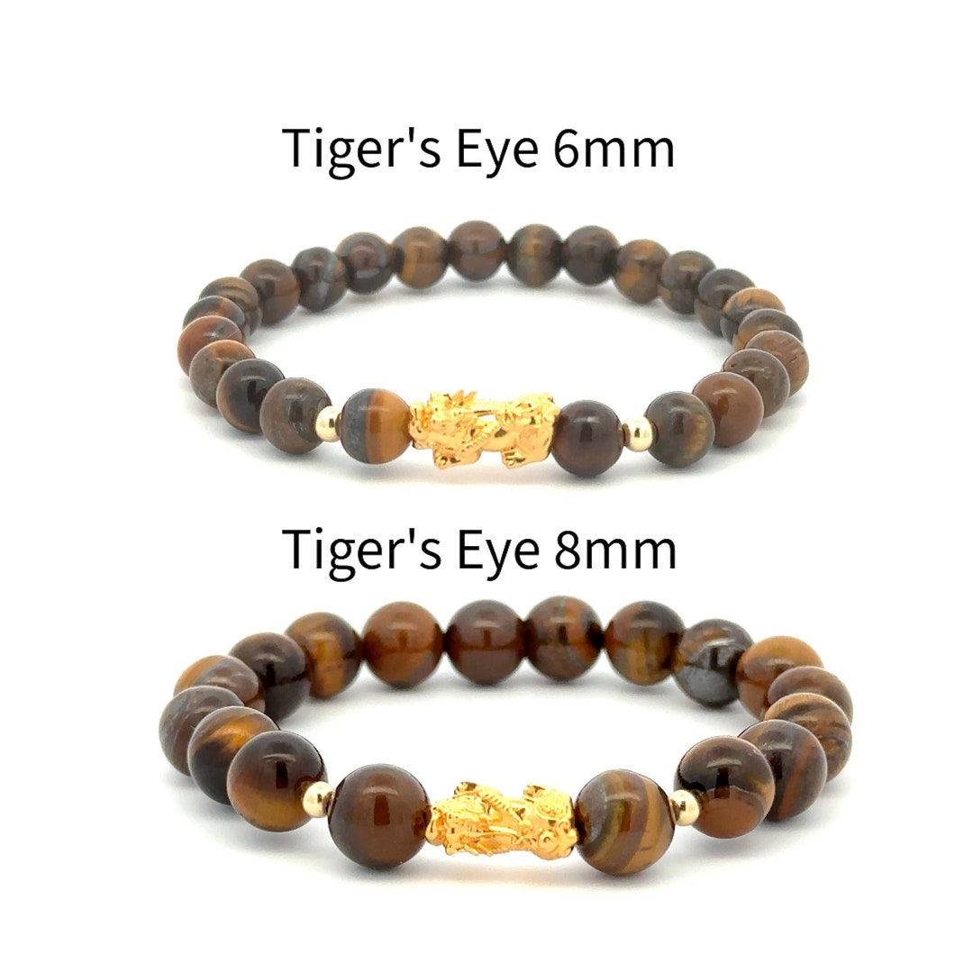 18K Gold Dragon Pixiu Piyao Lucky Charm Beads Bracelet Gemstones Tiger ...