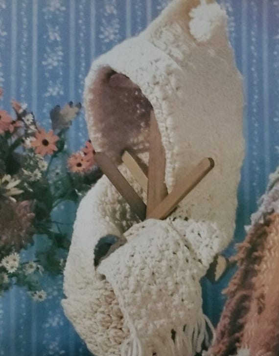 Vintage Crochet Hooded Scarf Pattern | Etsy
