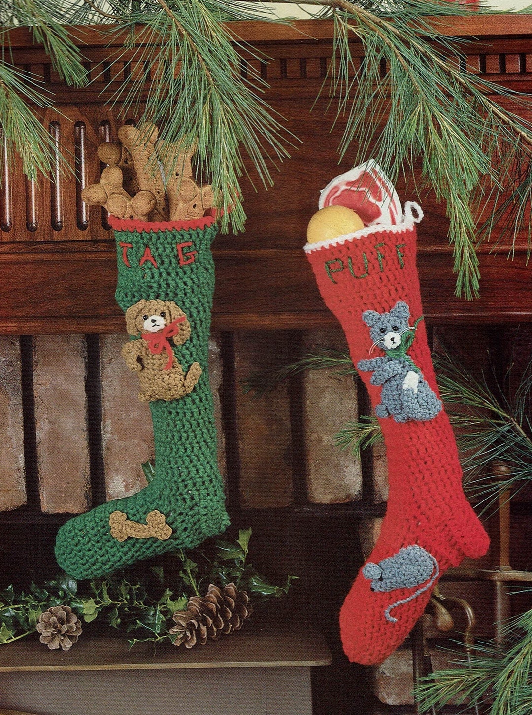 Vintage Dog and Cat Crochet Christmas Stockings - Etsy