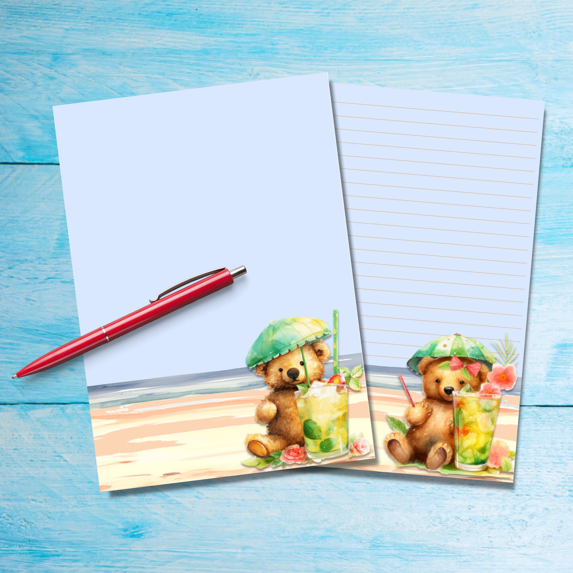 Teddy at the Beach A5 Letter Writing Paper, Pen Pal Supplies ...