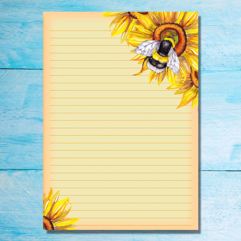 Sunflower Bee A5 Letter Writing Paper, Penpal Stationery Supplies Lined ...