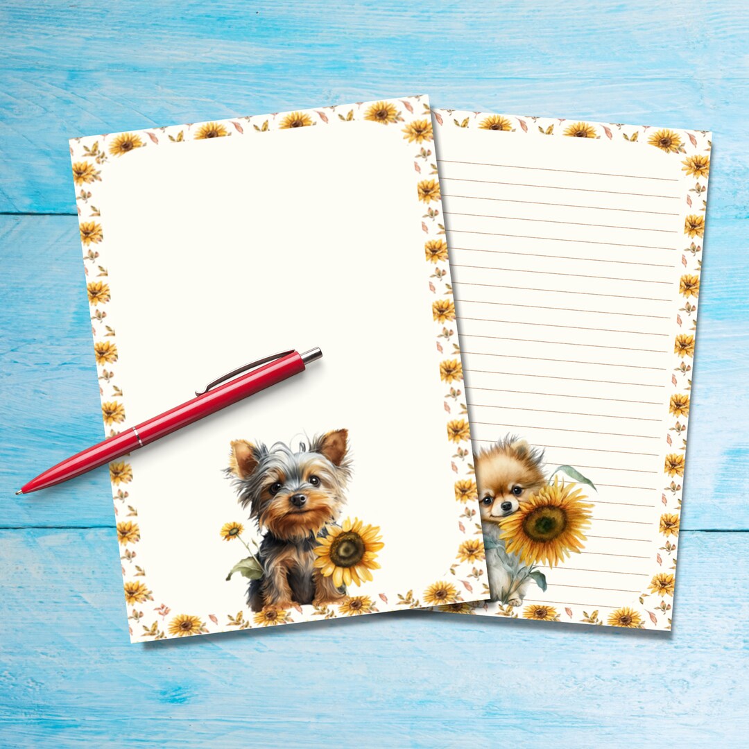 Sunflower Puppies A5 Letter Writing Paper, Pen Pal Supplies, Stationery ...