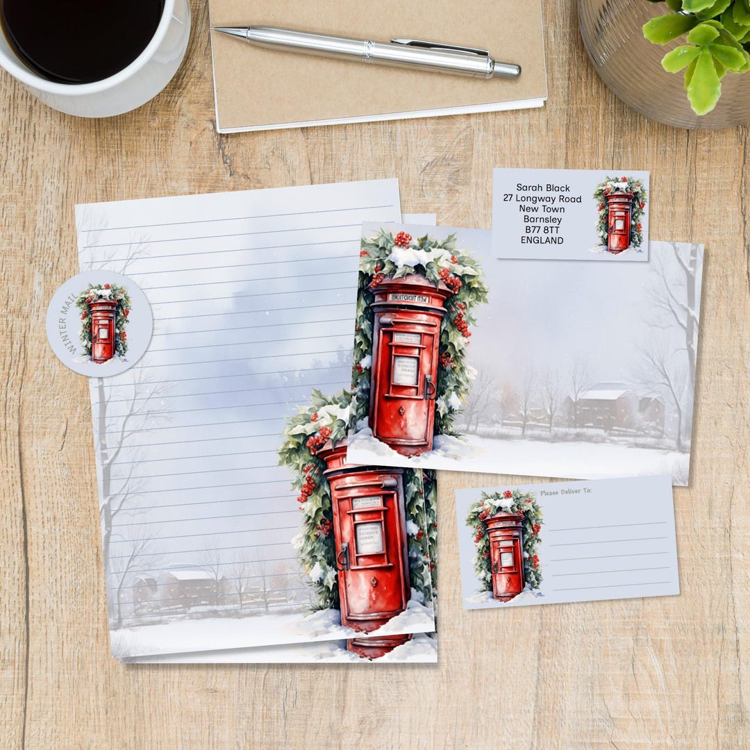 Red Postbox Matching Penpal Snailmail Letter Kit, A5 Writing Paper ...