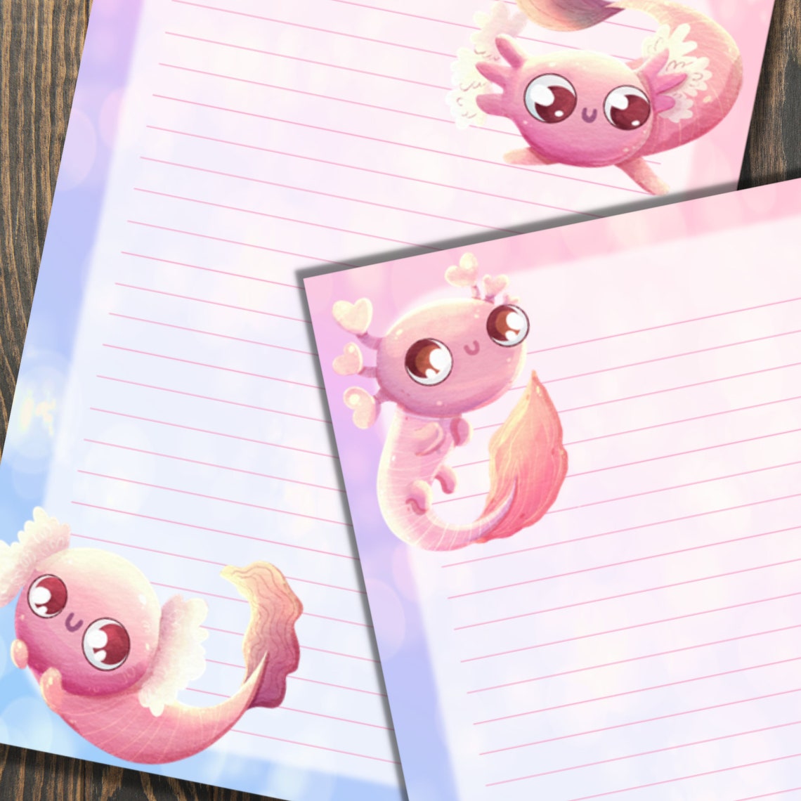 Cute Axolotl A5 Lined Letter Writing Paper, Stationery Lined Notepaper ...