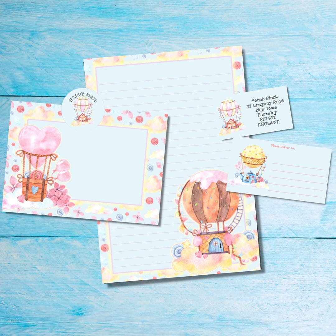 Hot Air Balloon Matching Penpal Letter Kit, A5 Writing Paper, Envelopes ...