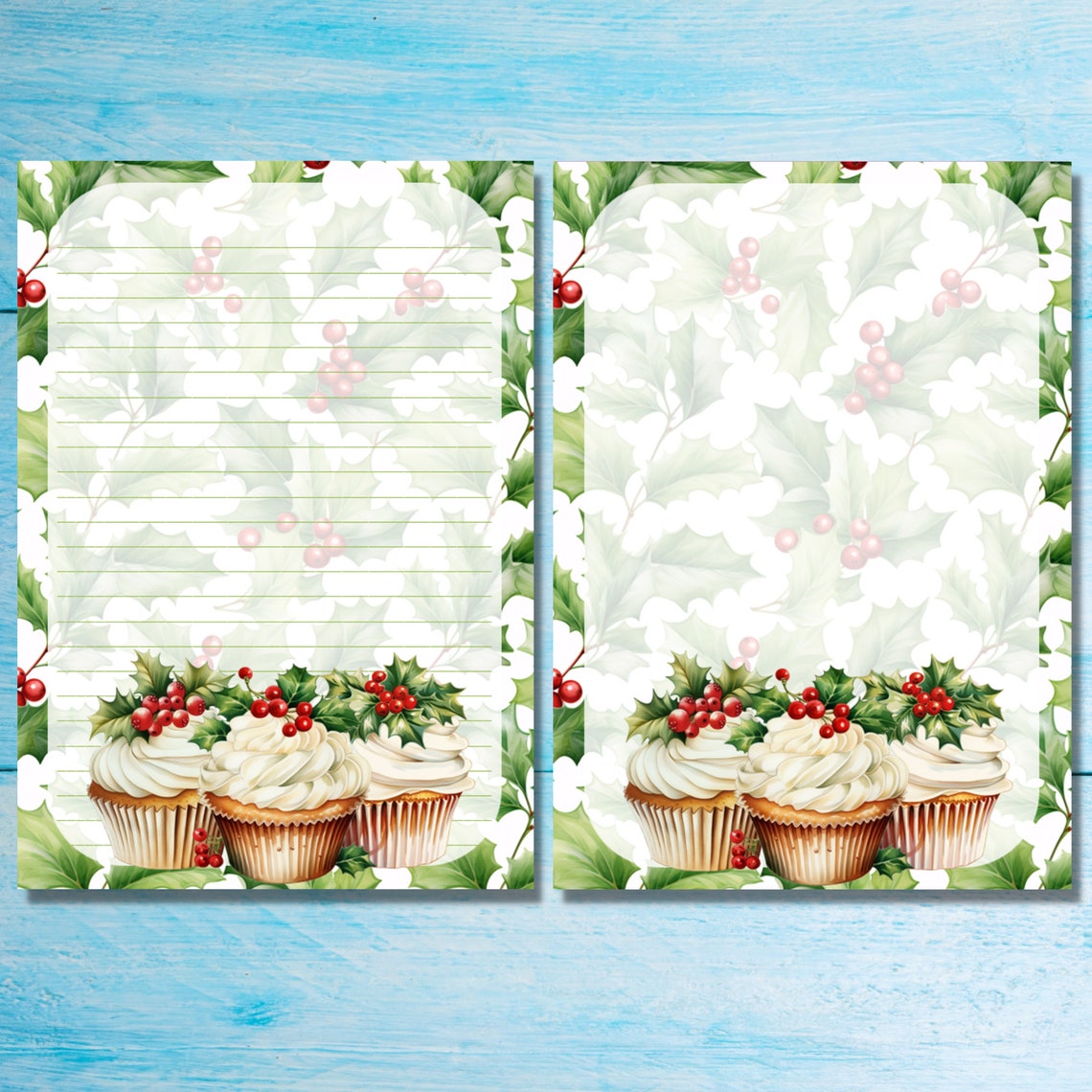 Holly Frosted Cupcakes A5 Letter Writing Paper, Pen Pal Stationery ...