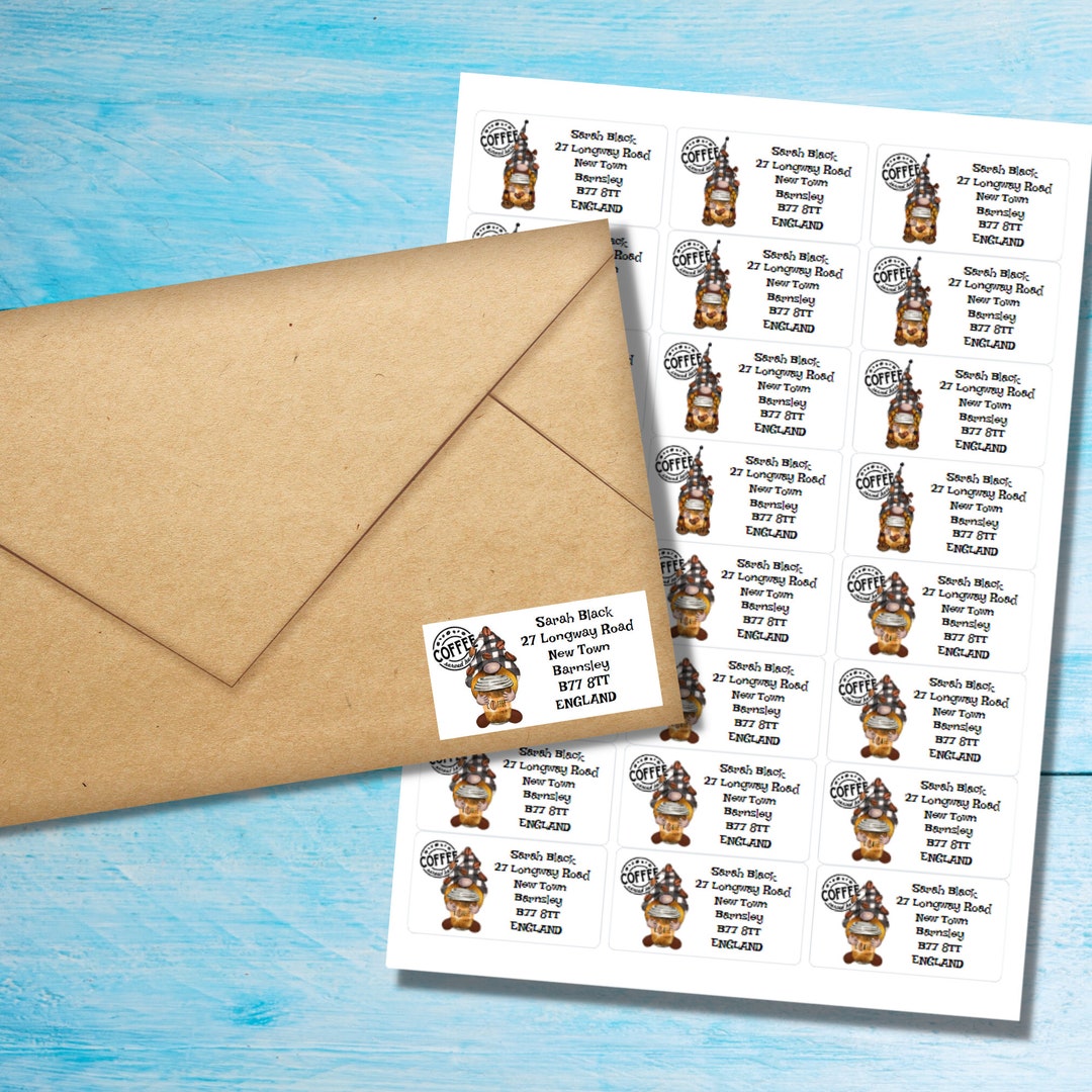 Coffee Gnomes Self Adhesive Return Address Labels, 24 Labels per Sheet ...