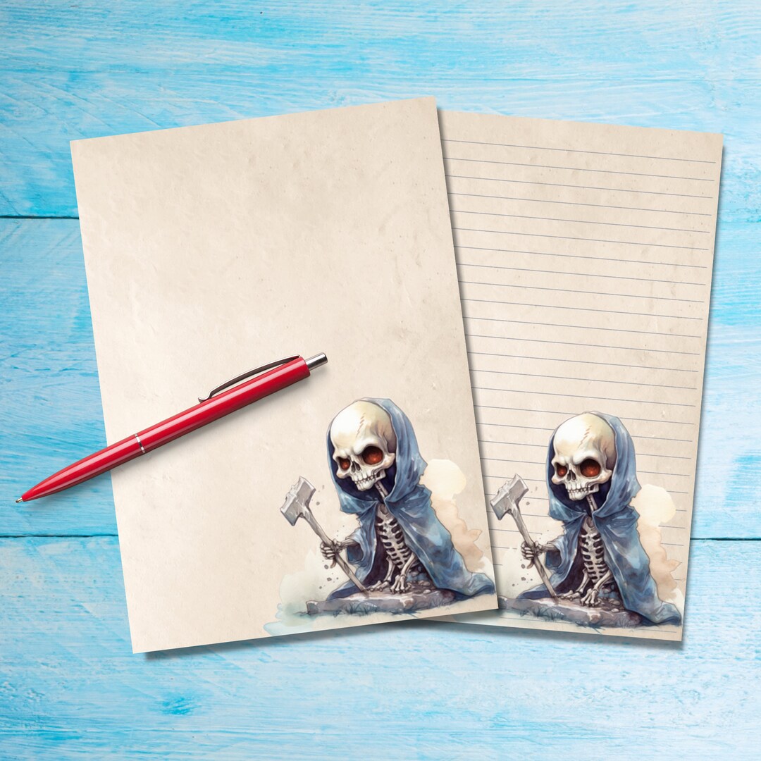 Death Skeleton A5 Letter Writing Paper, Pen Pal Supplies, Stationery ...