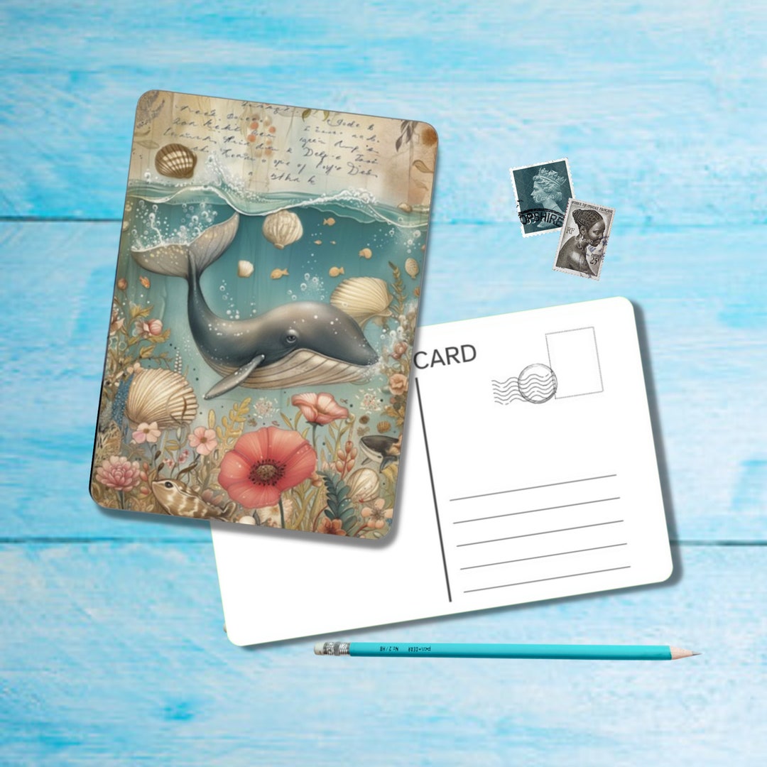 Whales Postcard (no.4), A6 Size Postcard With Rounded Corners ...