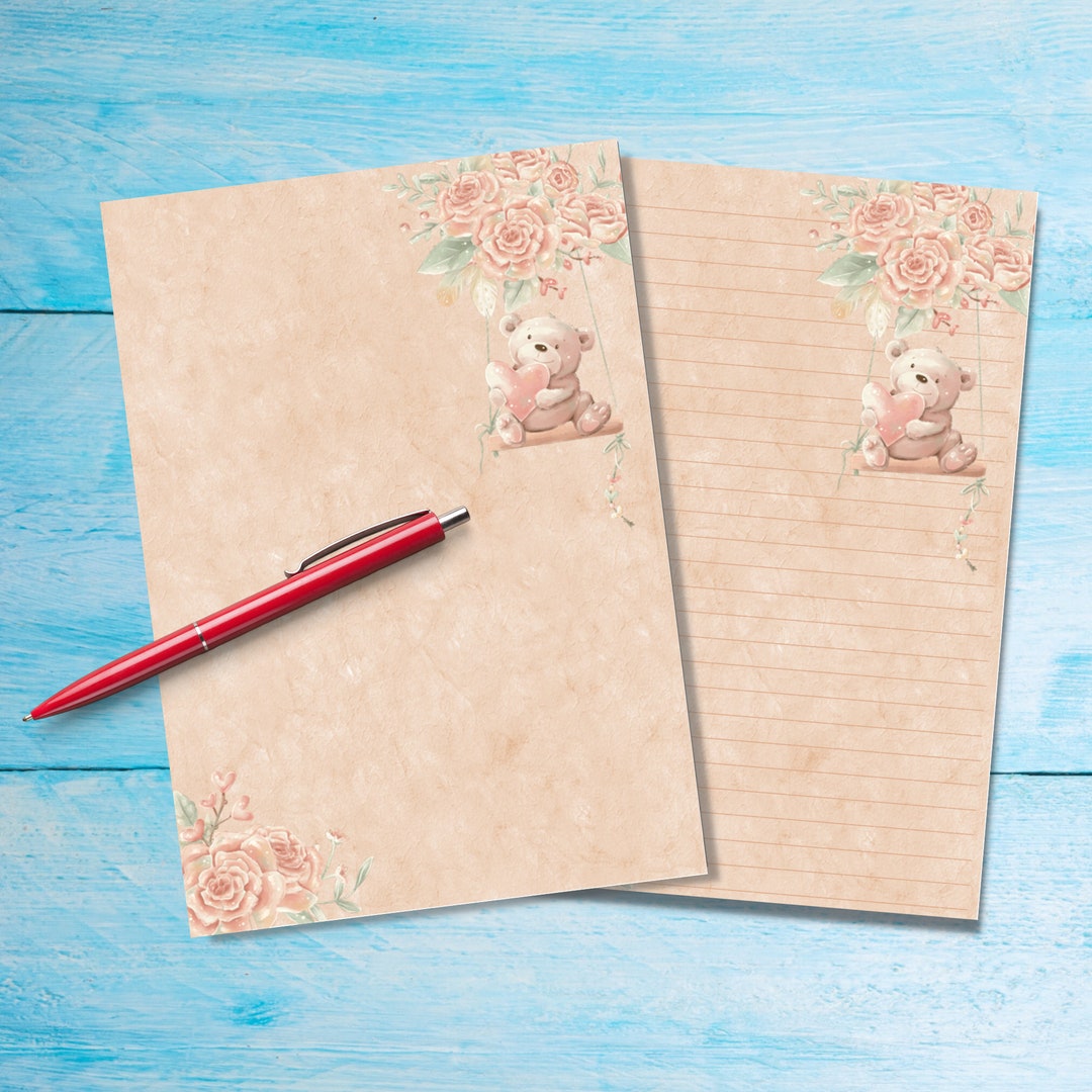 Heart Bear A5 Letter Writing Paper, Pen Pal Supplies, Stationery Lined ...