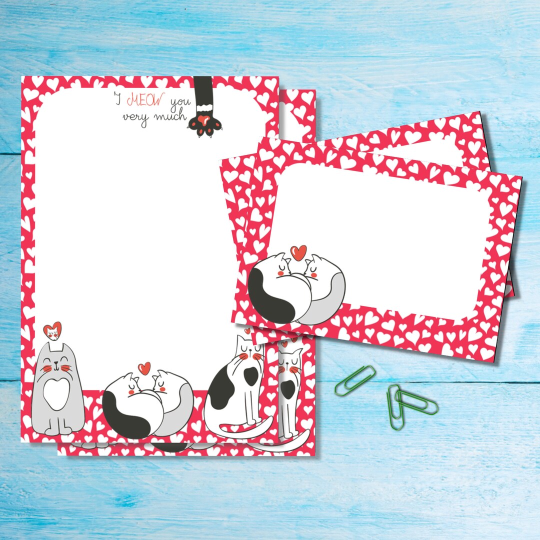Meow Set, A5 Writing Sheets and Matching Envelopes, Unlined or Lined ...