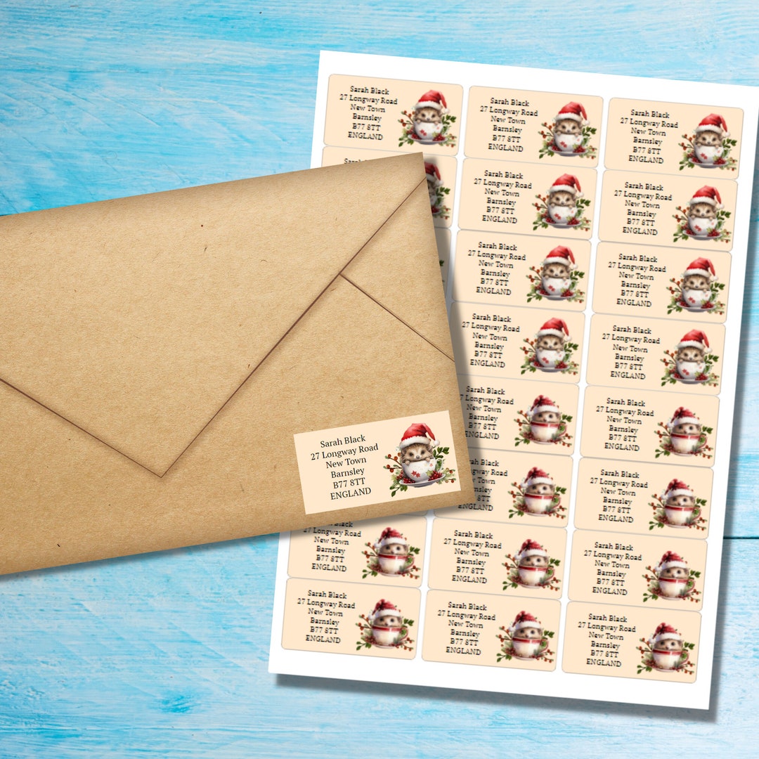 Teacup Christmas Hedgehogs Self Adhesive Return Address Labels, 24 ...