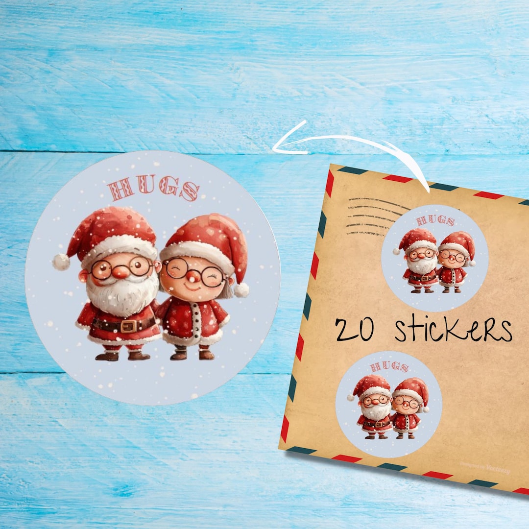 Mr & Mrs Claus Stickers Pack, Cute Individually Cut Round Matte Happy ...