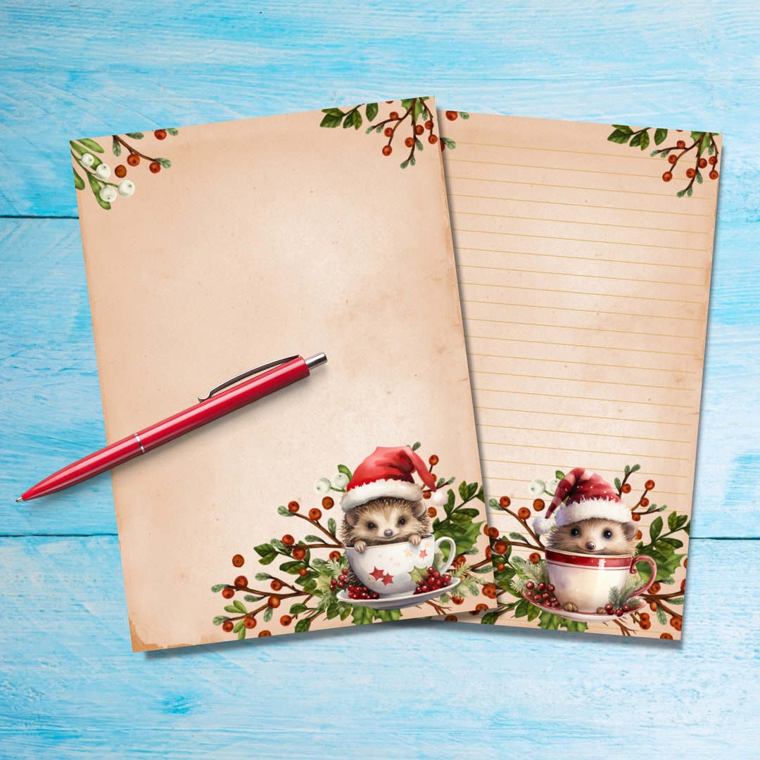 Teacup Christmas Hedgehogs A5 Letter Writing Paper, Penpal Supplies ...