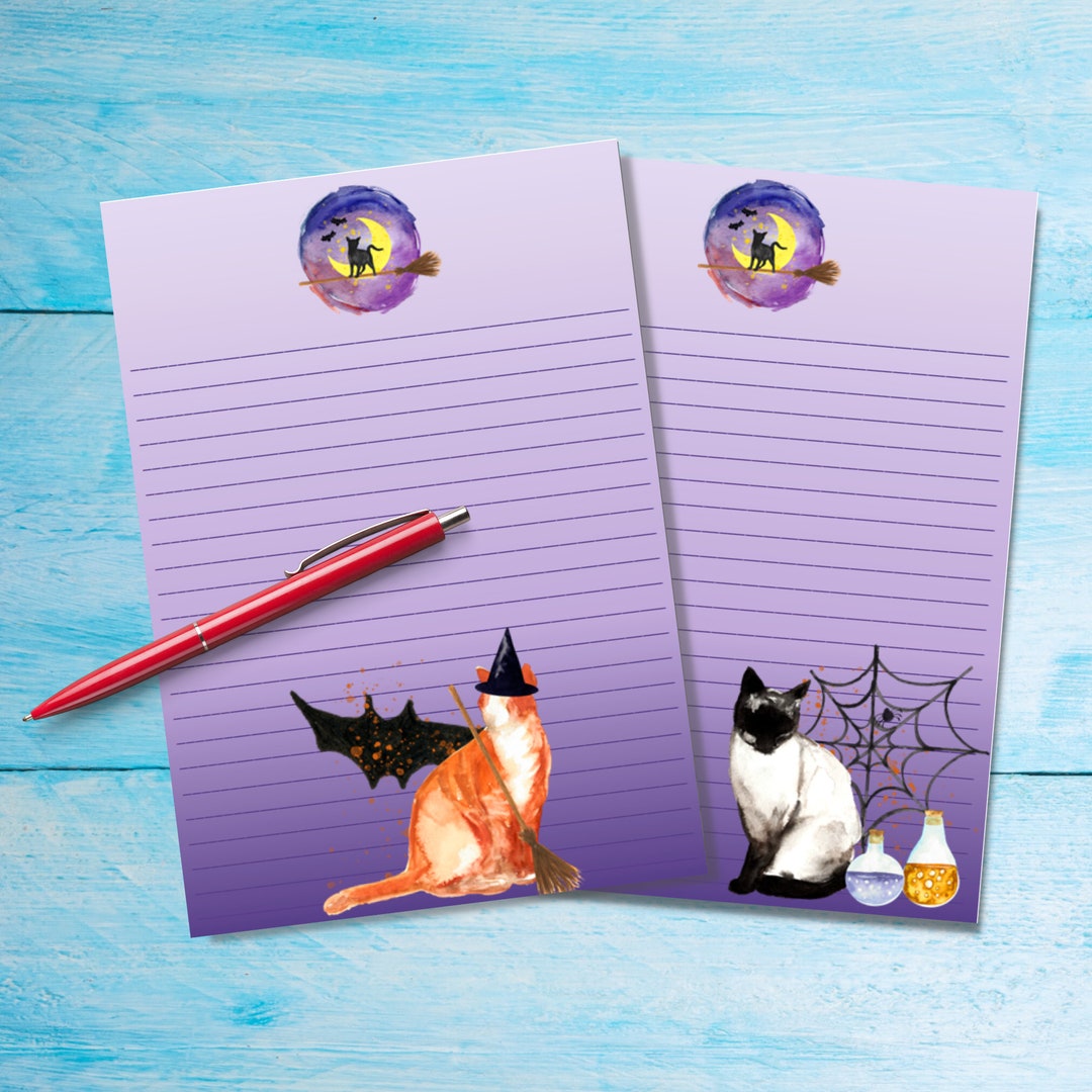 Halloween Cat A5 Letter Writing Paper, Lined or Unlined Notepaper ...