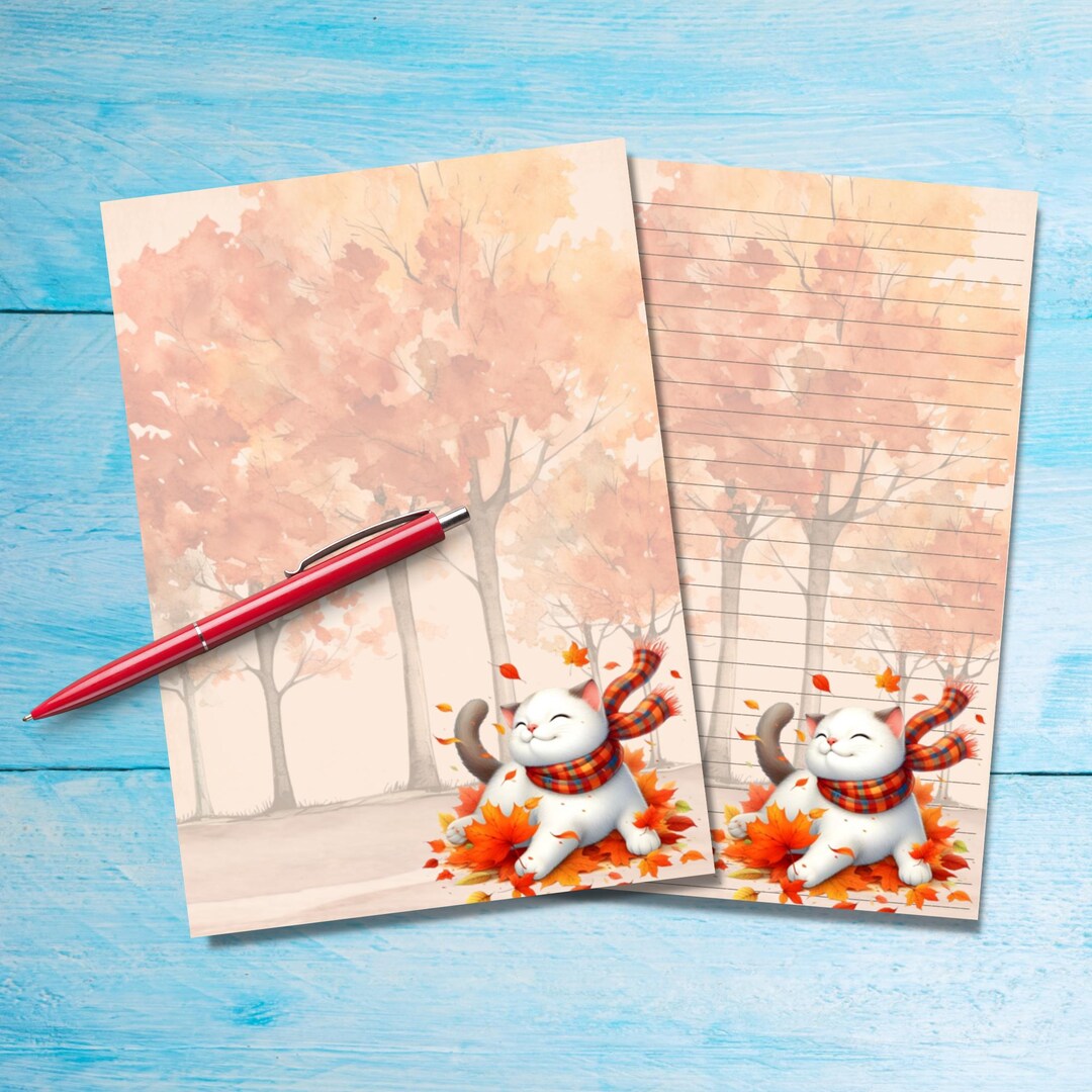 Cat in the Fall A5 Letter Writing Paper, Pen Pal Supplies, Stationery ...